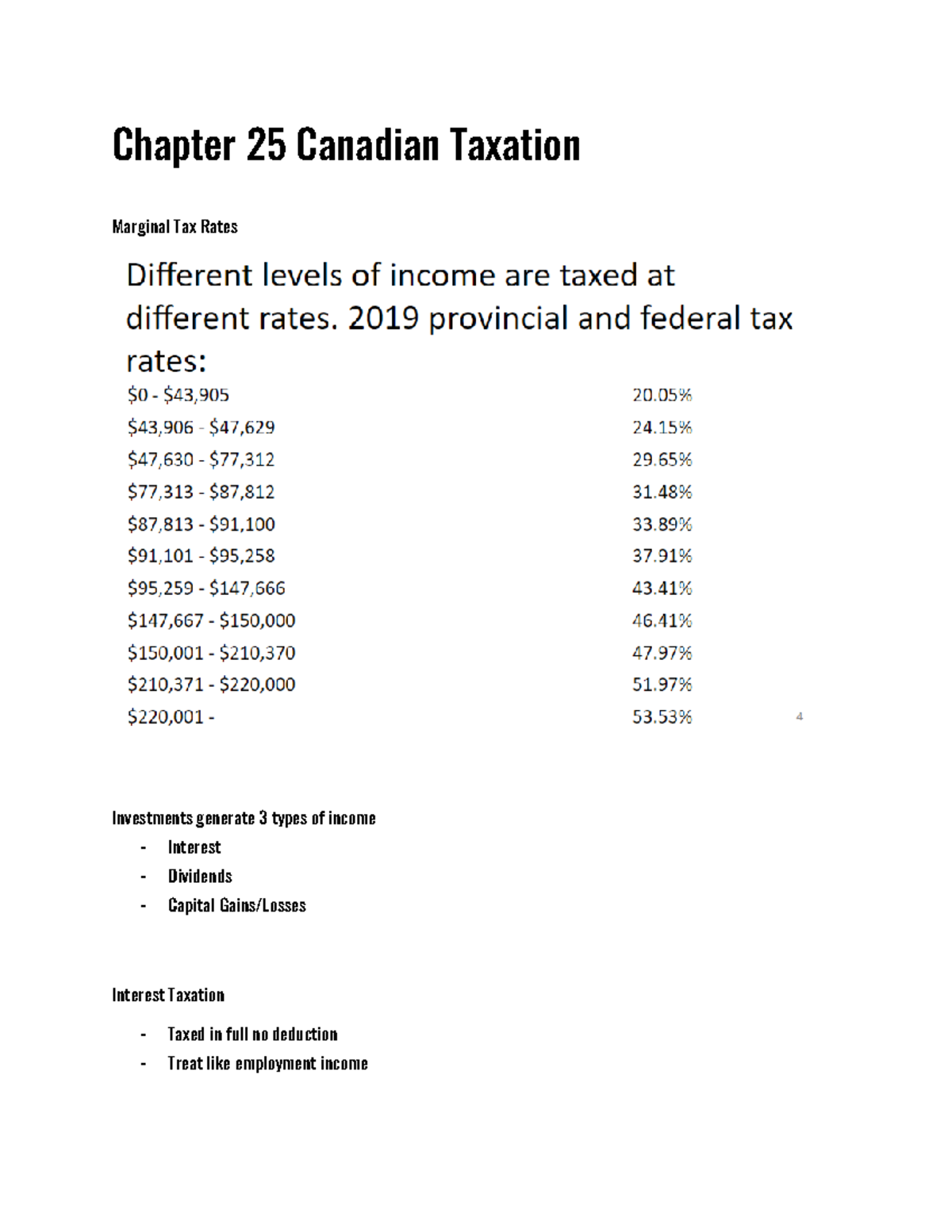 AFM 121 Notes 1 - Chapter 25 Canadian Taxation Marginal Tax Rates ...