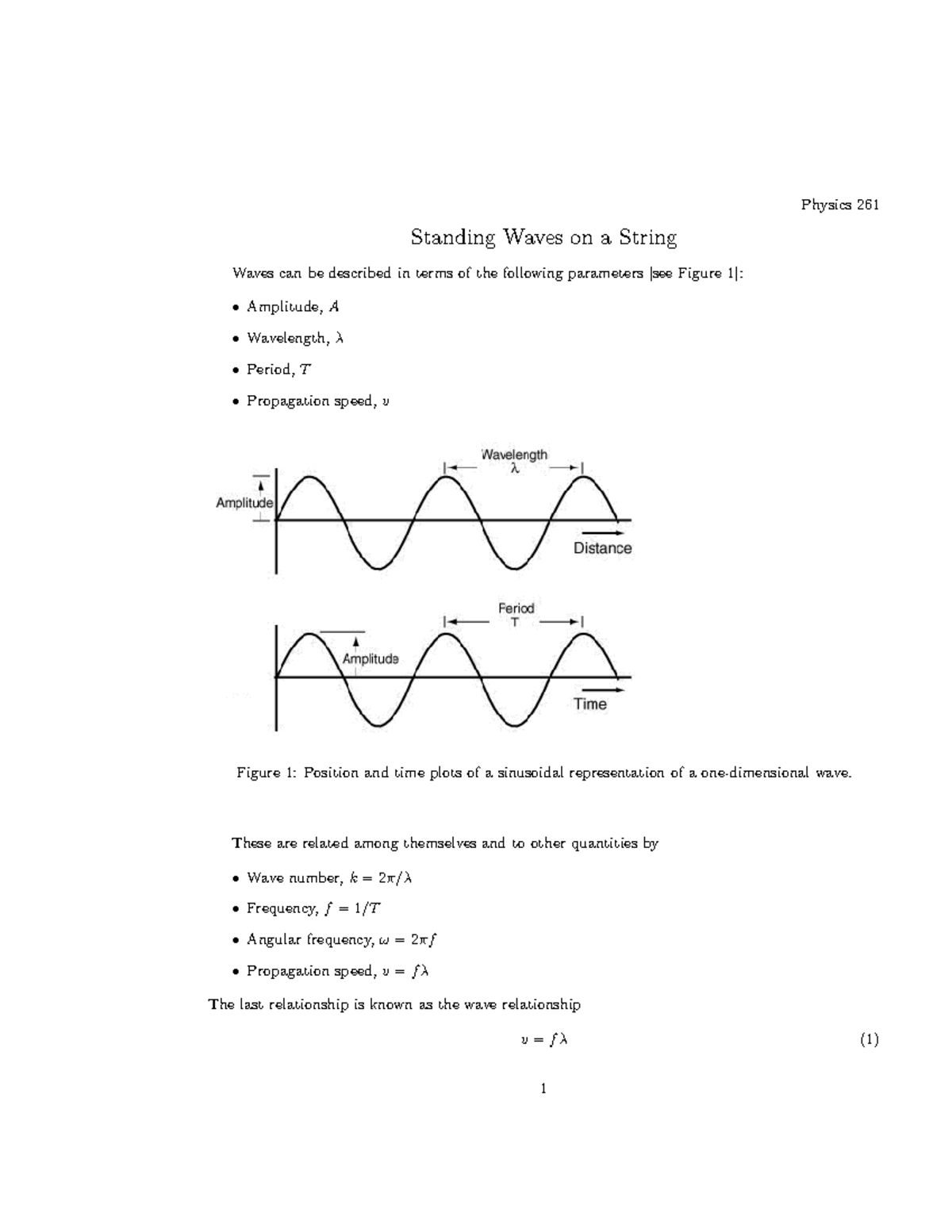 Write-ups and Instructions - Physics 261 Standing Waves on a String ...