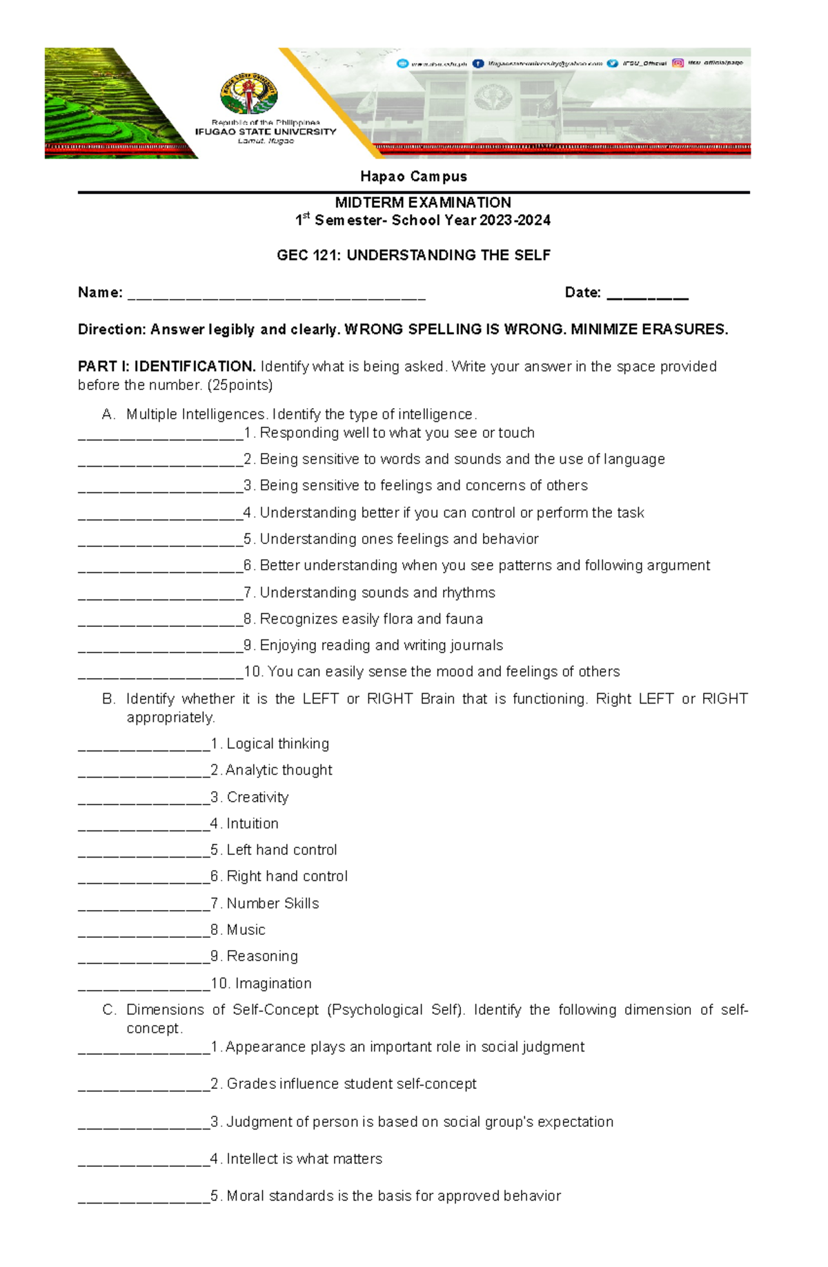 UTS- Midterm-EXAM - Midterm Examination - Hapao Campus MIDTERM ...