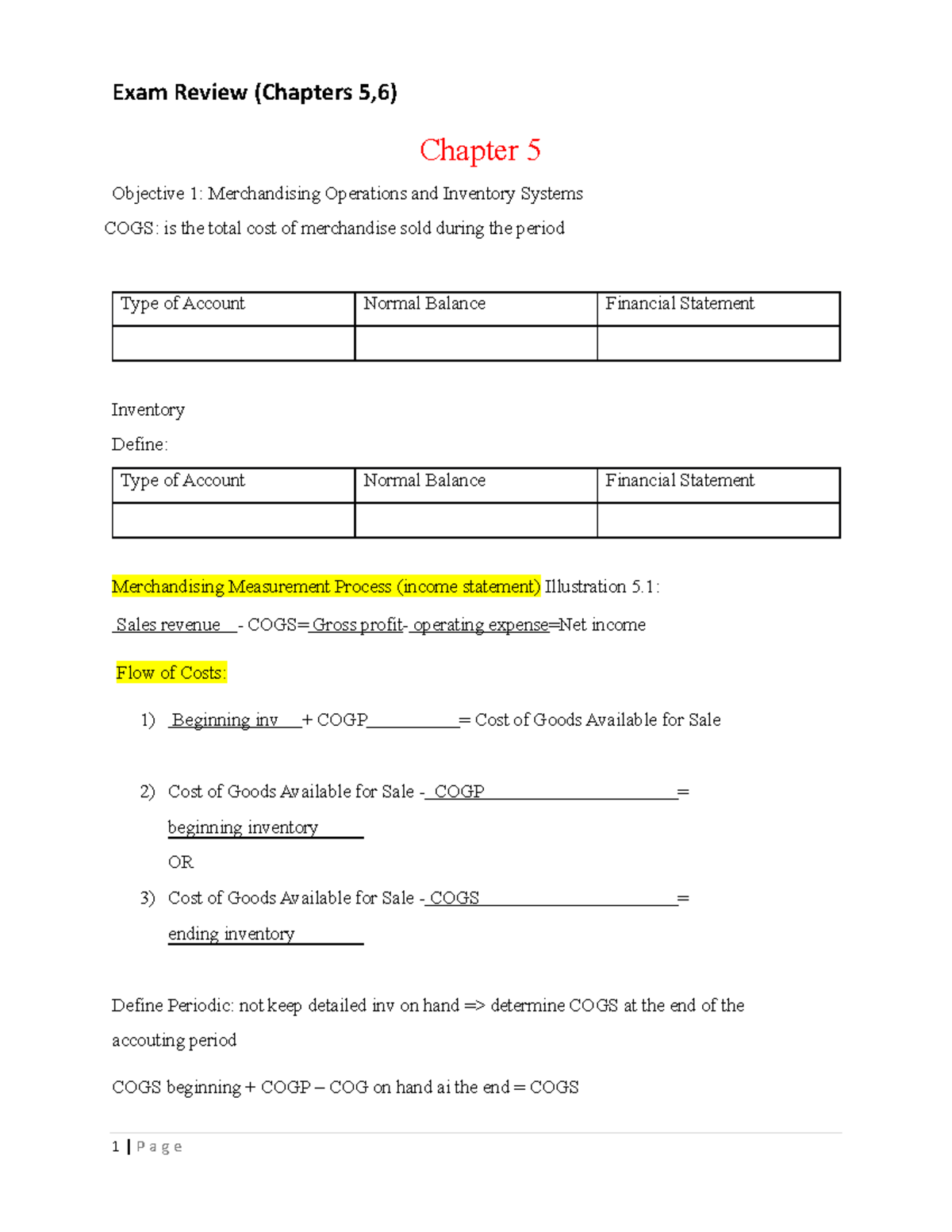 Exam Revision 5 6 - Chapter 5 Objective 1: Merchandising Operations and ...
