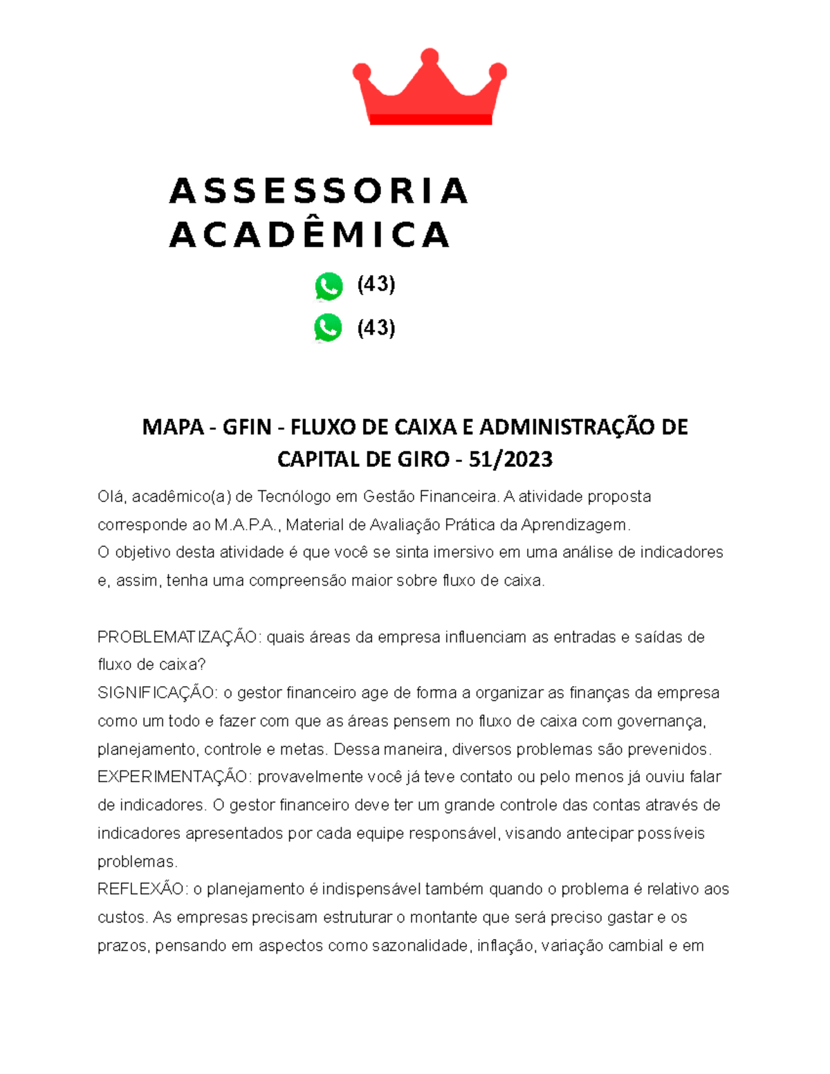 MAPA - GFIN - Fluxo DE Caixa E Administração DE Capital DE GIRO - 51 ...