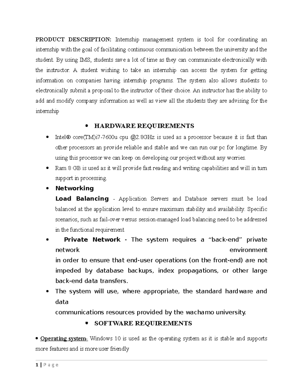 Project Requirements 12 - PRODUCT DESCRIPTION: Internship management ...