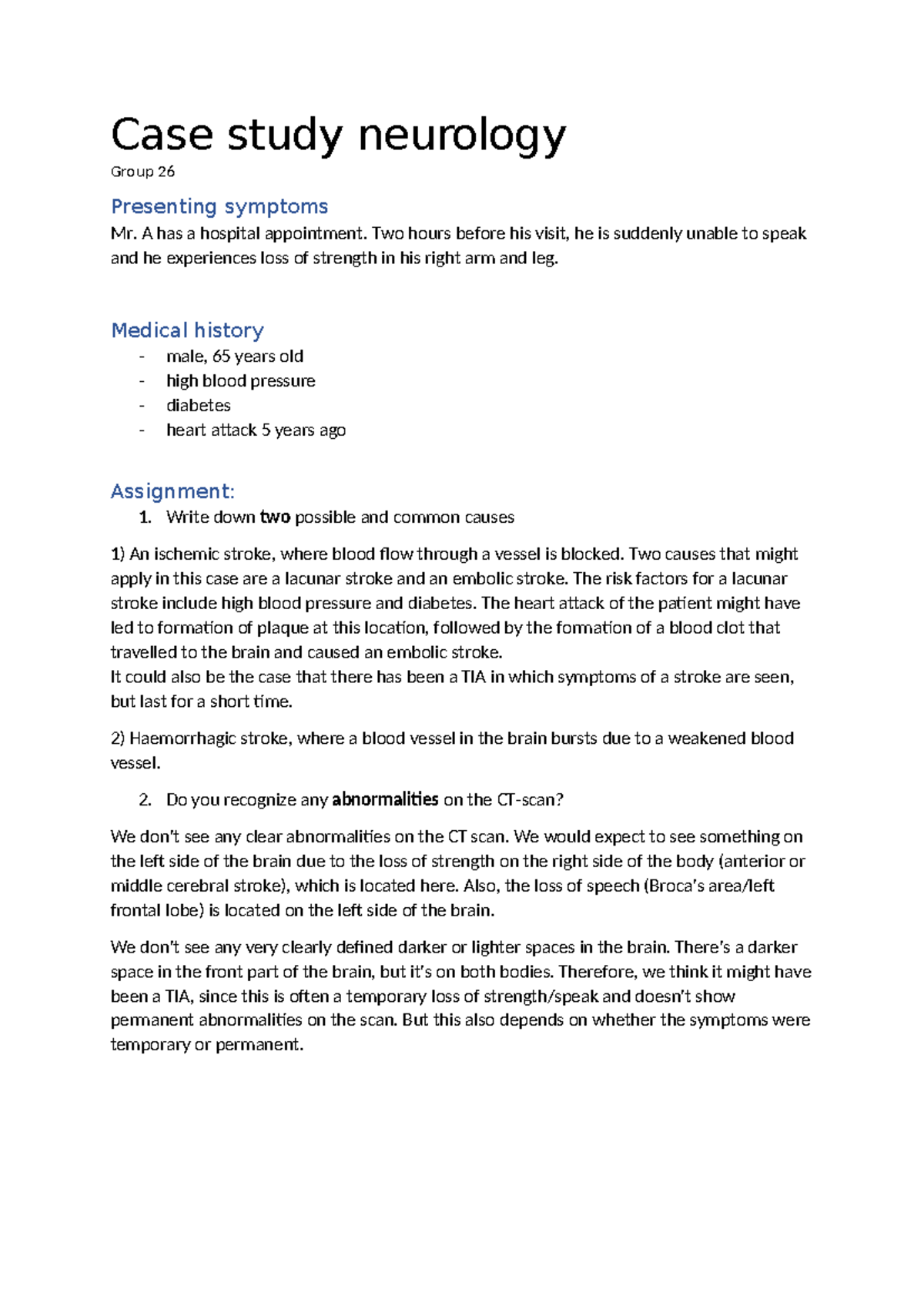 Case study neurology - Case study neurology Group 26 Presenting ...