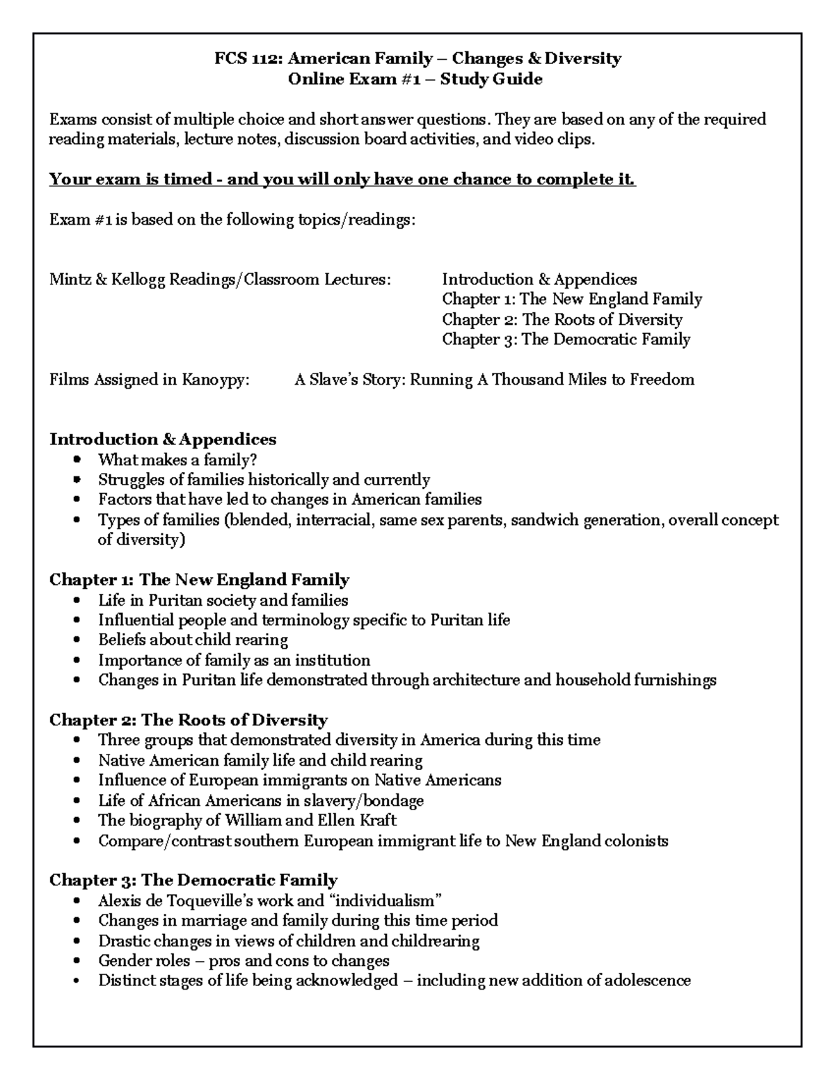FCS 112 Online Exam 1 Study Guide - FCS 112: American Family – Changes ...