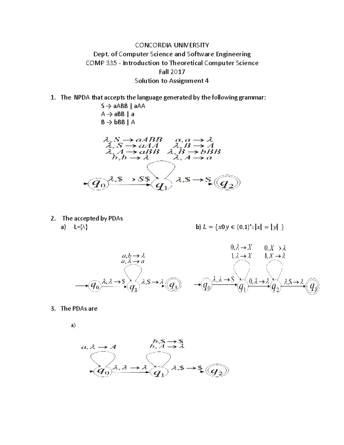 Sol4 - Comp 335 Assignment 4 Solutions from teacher - CONCORDIA UNIVERSITY Dept. of Computer ...