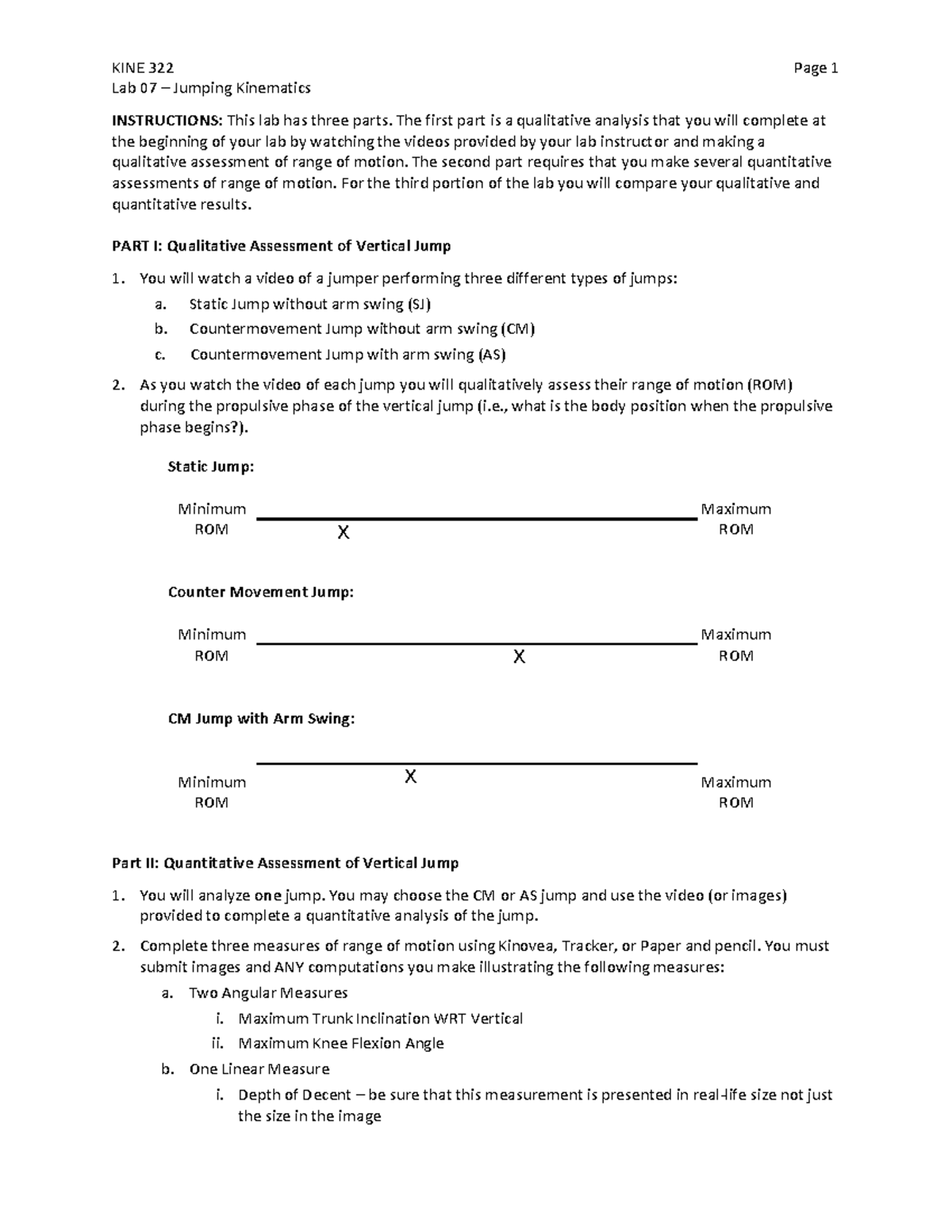 07Jumping Kinematics - Lab assignment week 7 - KINE 322 Page 1 Lab 07 ...