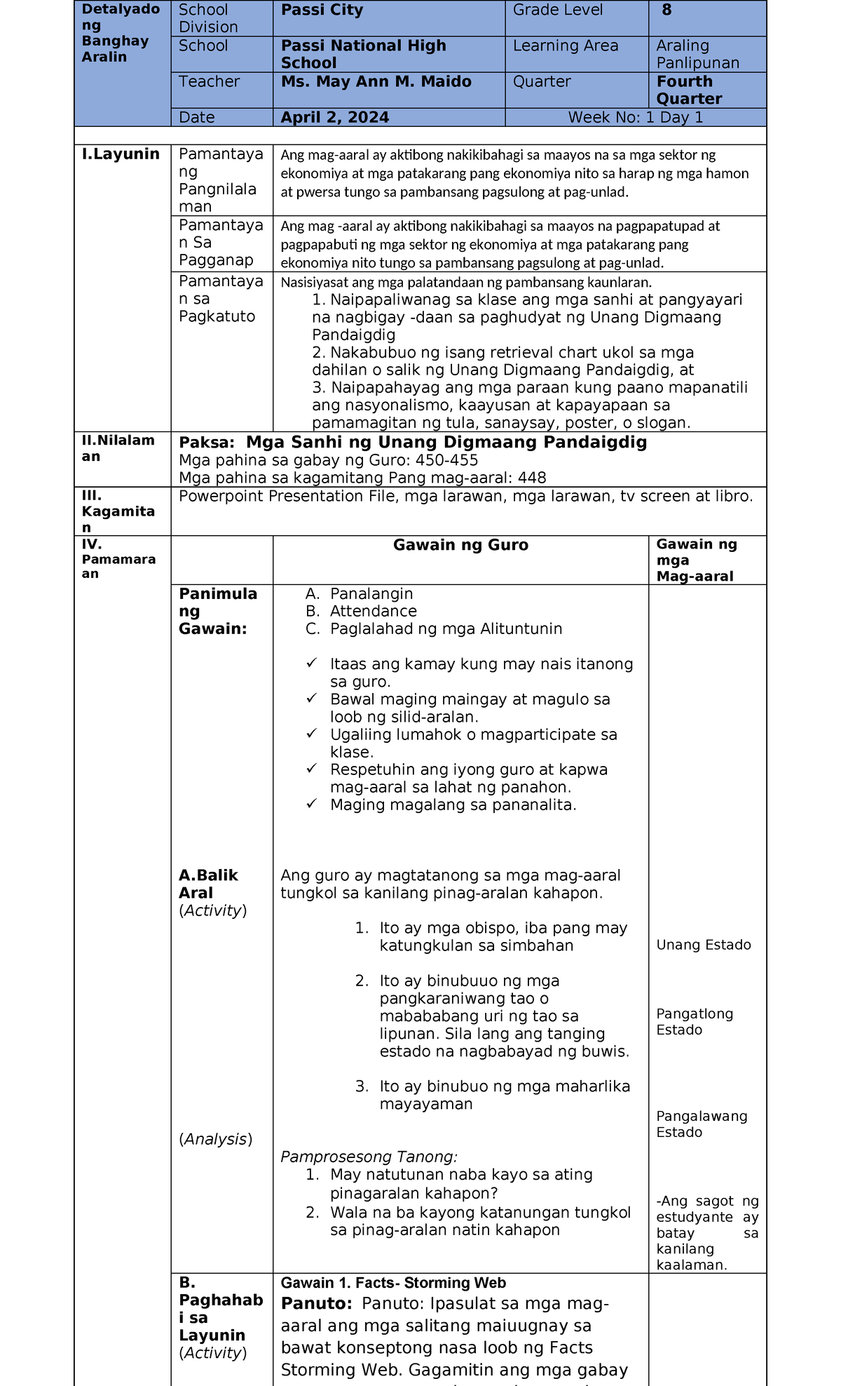 DLP "Mga Sanhi Ng Unang Digmaang Pandaigdig" - Detalyado ng Banghay ...