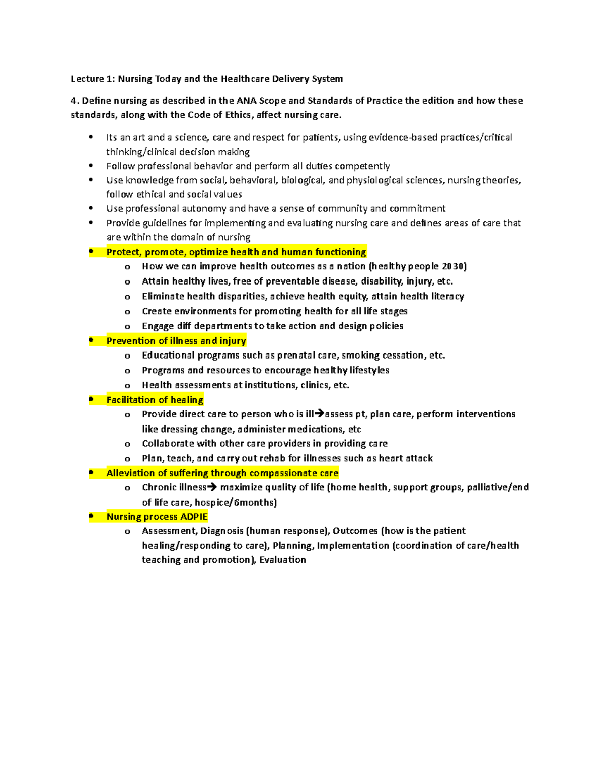 Lecture 1 LO - fundamentals - Lecture 1: Nursing Today and the ...