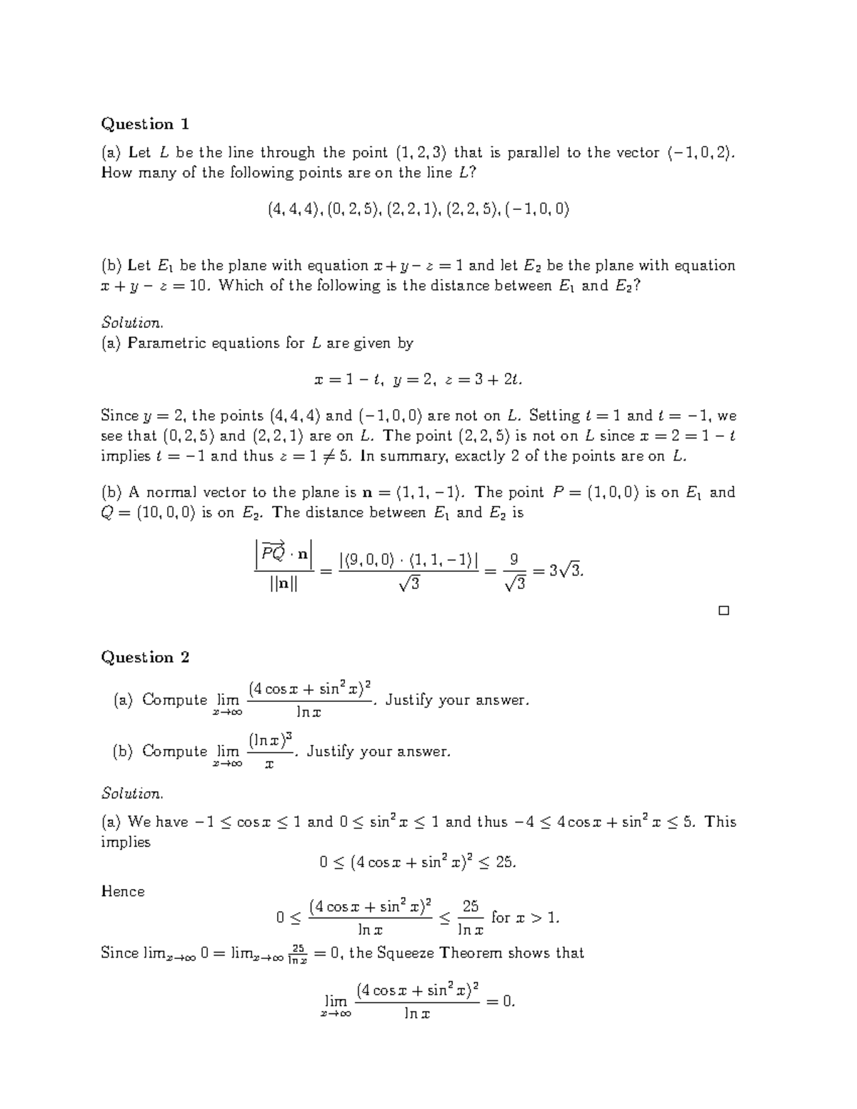 MH2810 AY2122 Solution - Question 1 (a) Let L be the line through the ...