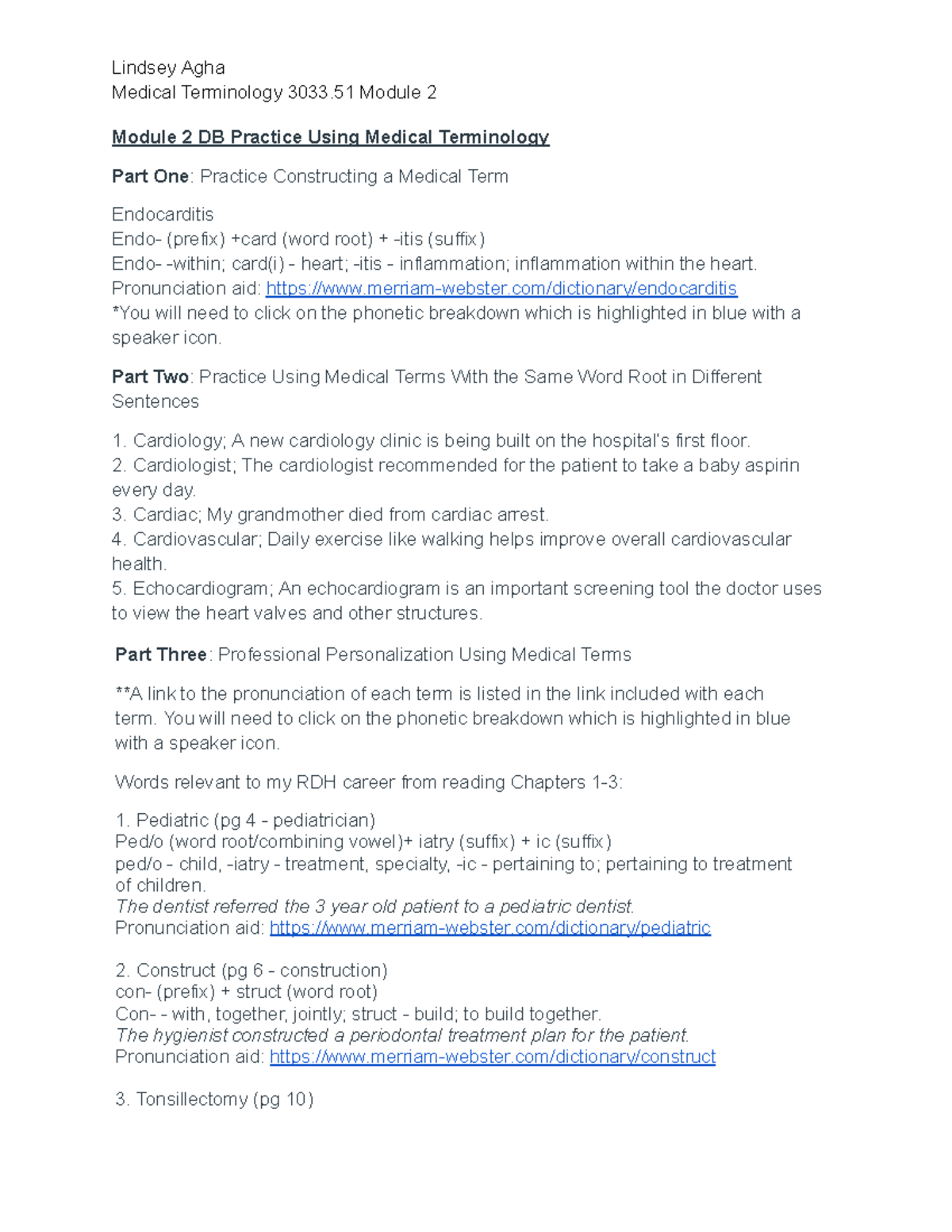 Med Term Module 2 - Medical Terminology - Medical Terminology 3033 ...