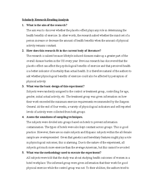 Reading 1 analysis - Scholarly Research Reading Analysis 1. What is the ...