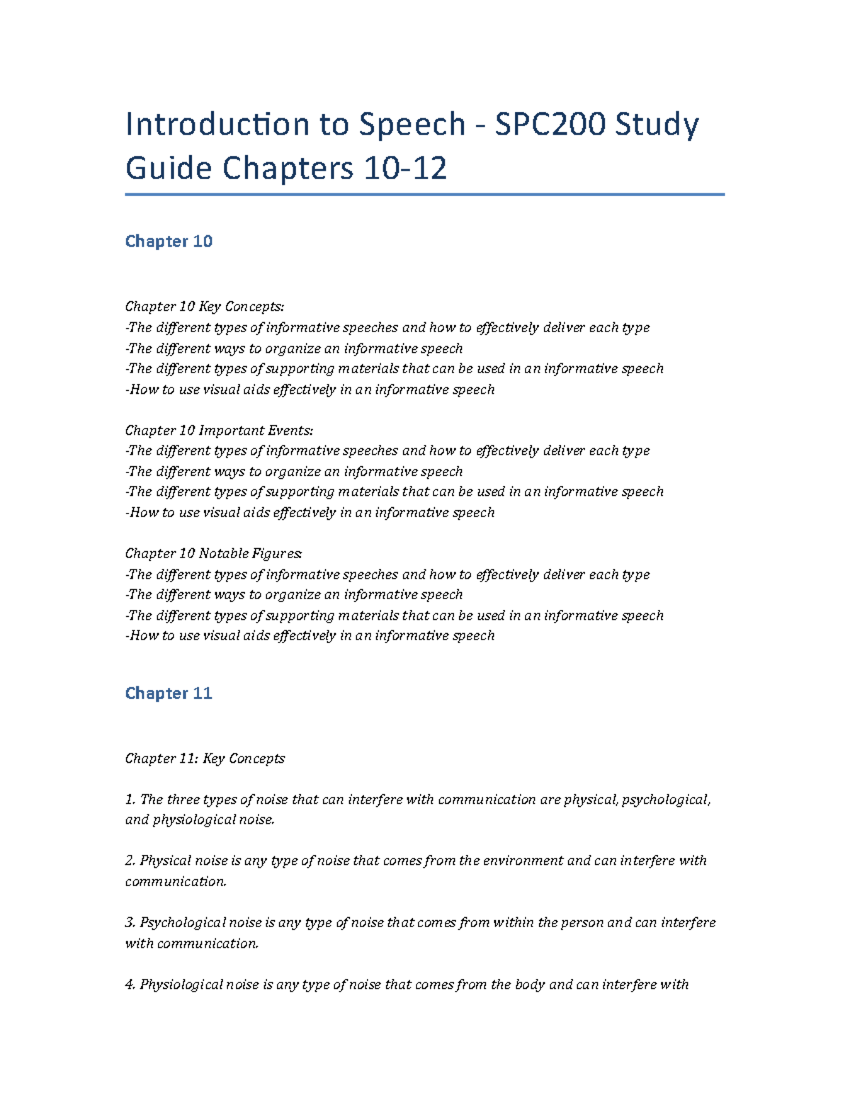 Introduction to Speech - SPC200 Study Guide Chapters 10-12 ...