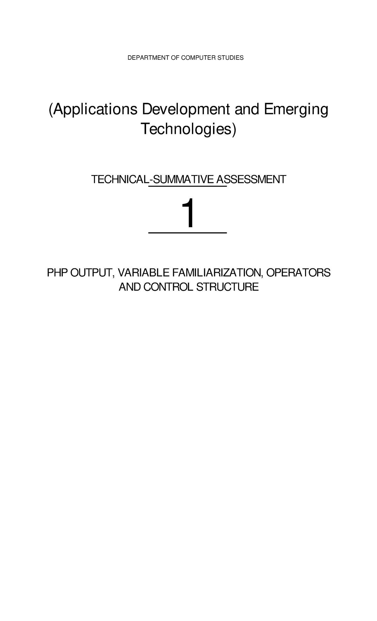 Technical 1 - nothing else - DEPARTMENT OF COMPUTER STUDIES ...