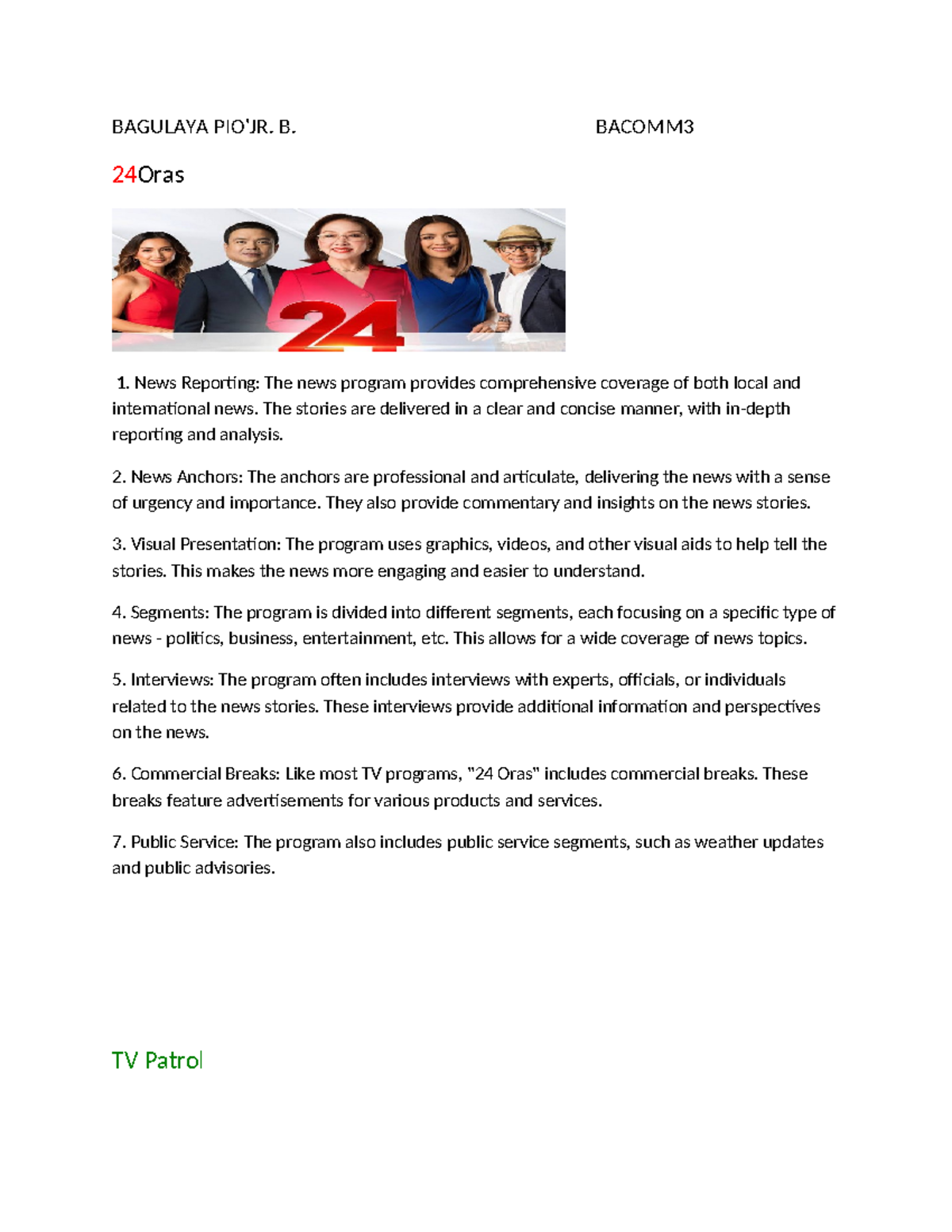 NEWS - News for broadcasting - BAGULAYA PIO'JR. B. BACOMM 24 Oras 1 ...