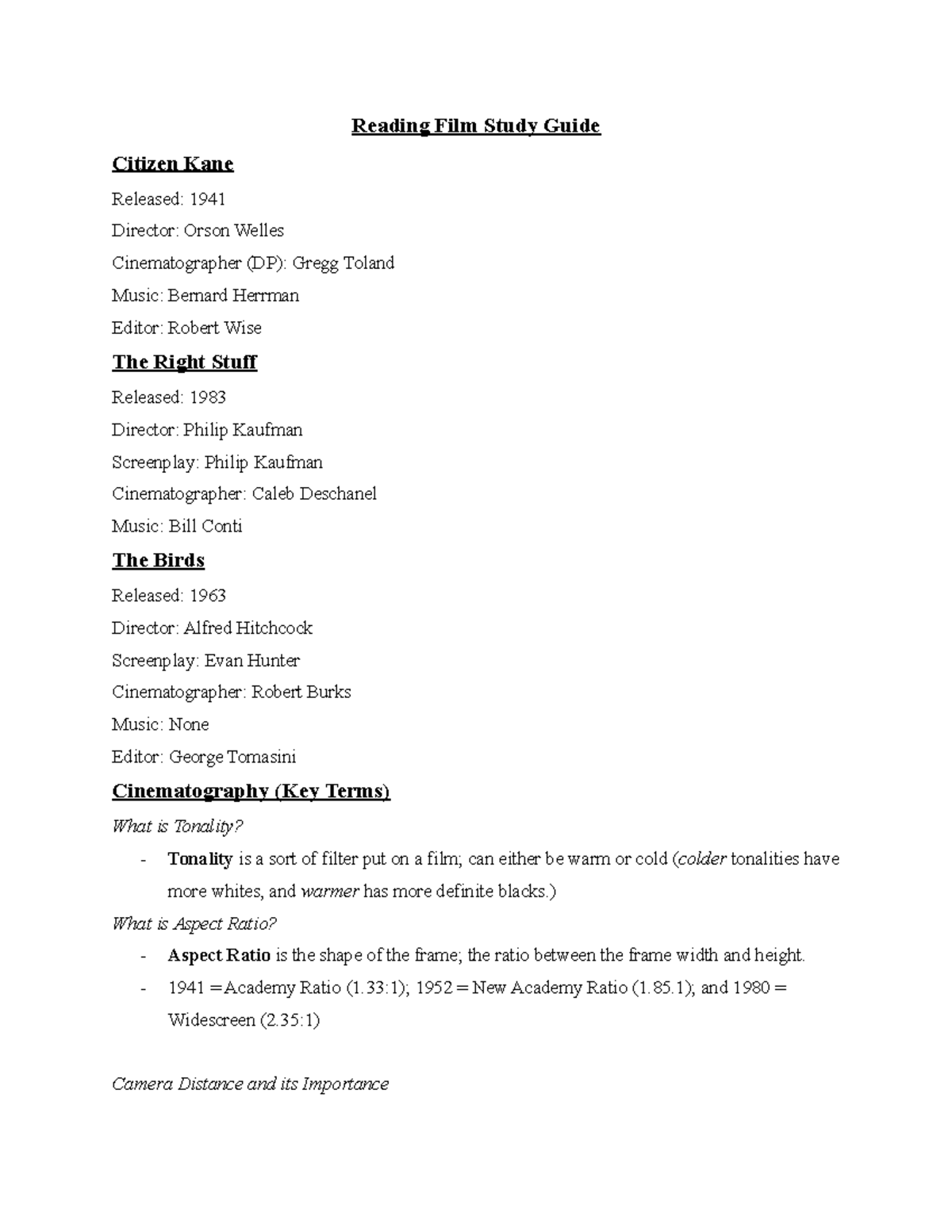 Reading FILM Study Guide - Reading Film Study Guide Citizen Kane ...