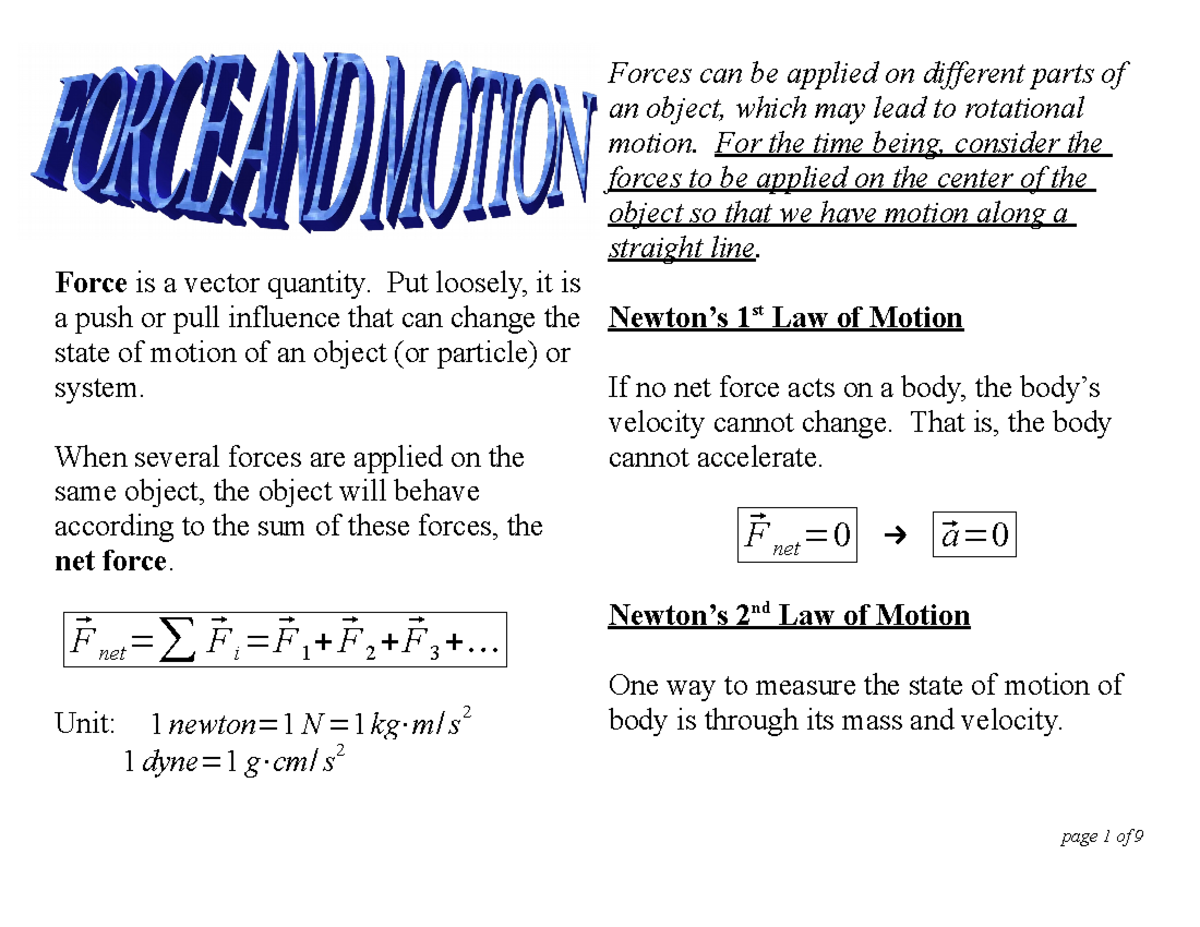 003 Force and Motion - Physics for Engineers - Force is a vector ...