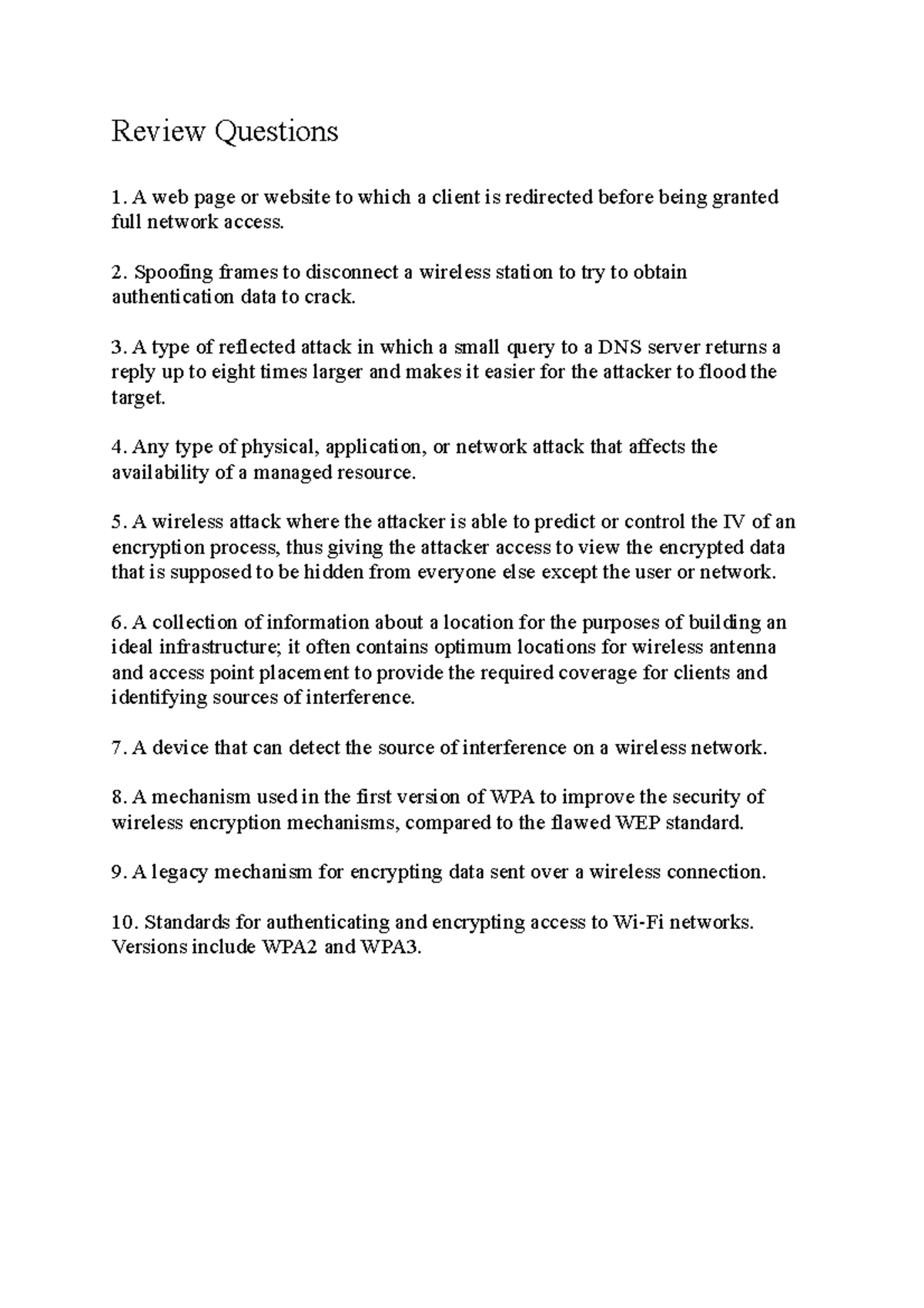 Implement Secure Wireless Infrastructure Review Questions - Review Questions A web page or ...