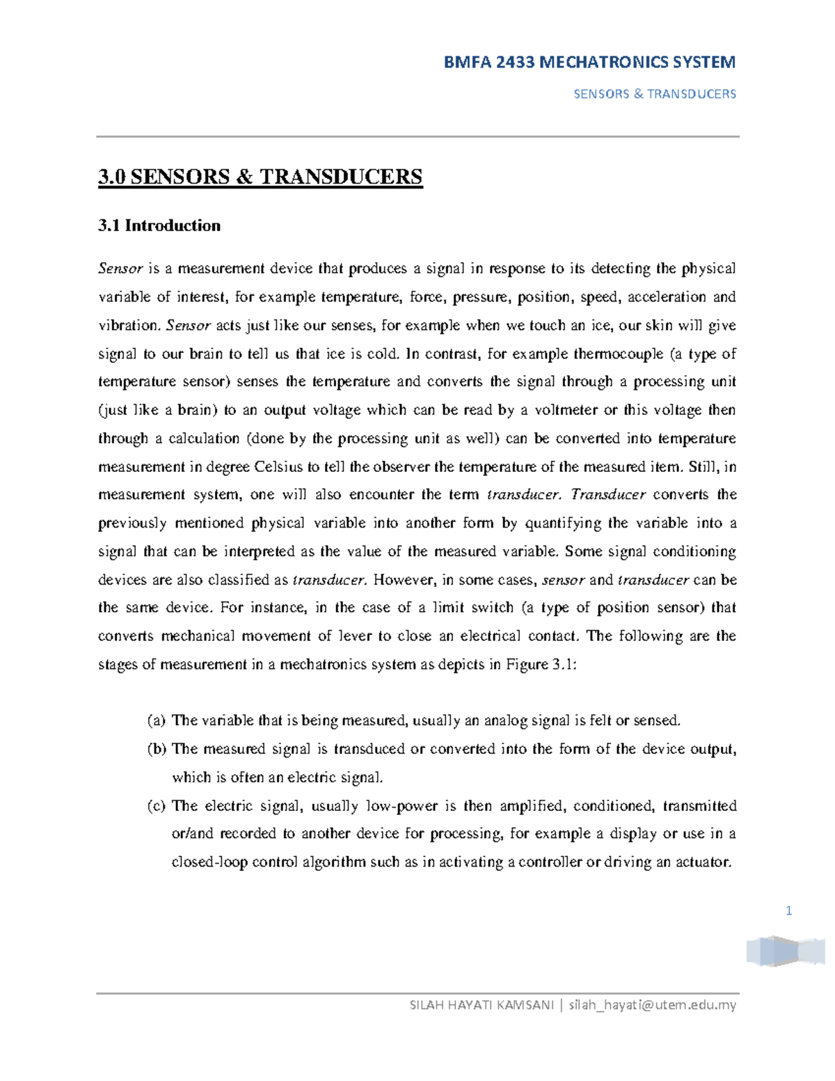 Ch3 sensors mechatronics system sem2 0910 - SENSORS & TRANSDUCERS 1 3 ...