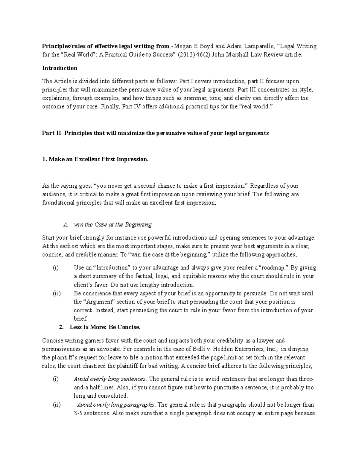 Principles of effective legal writing - Introduction The Article is ...