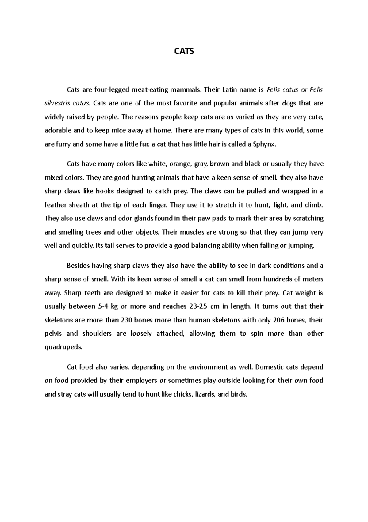 CATS Report - CATS Cats are four-legged meat-eating mammals. Their ...