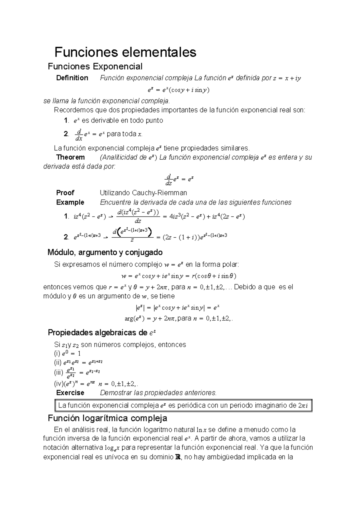 Funciones elementales - Funciones elementales Funciones Exponencial Definition Función ...