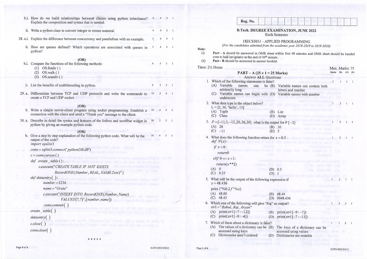 18ECS301J-6 Sem - pyq - Database Management Systems - Studocu