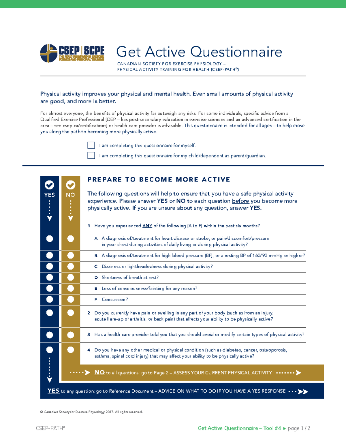 Get Active Questionnaire - All rights reserved. YES NO For almost ...