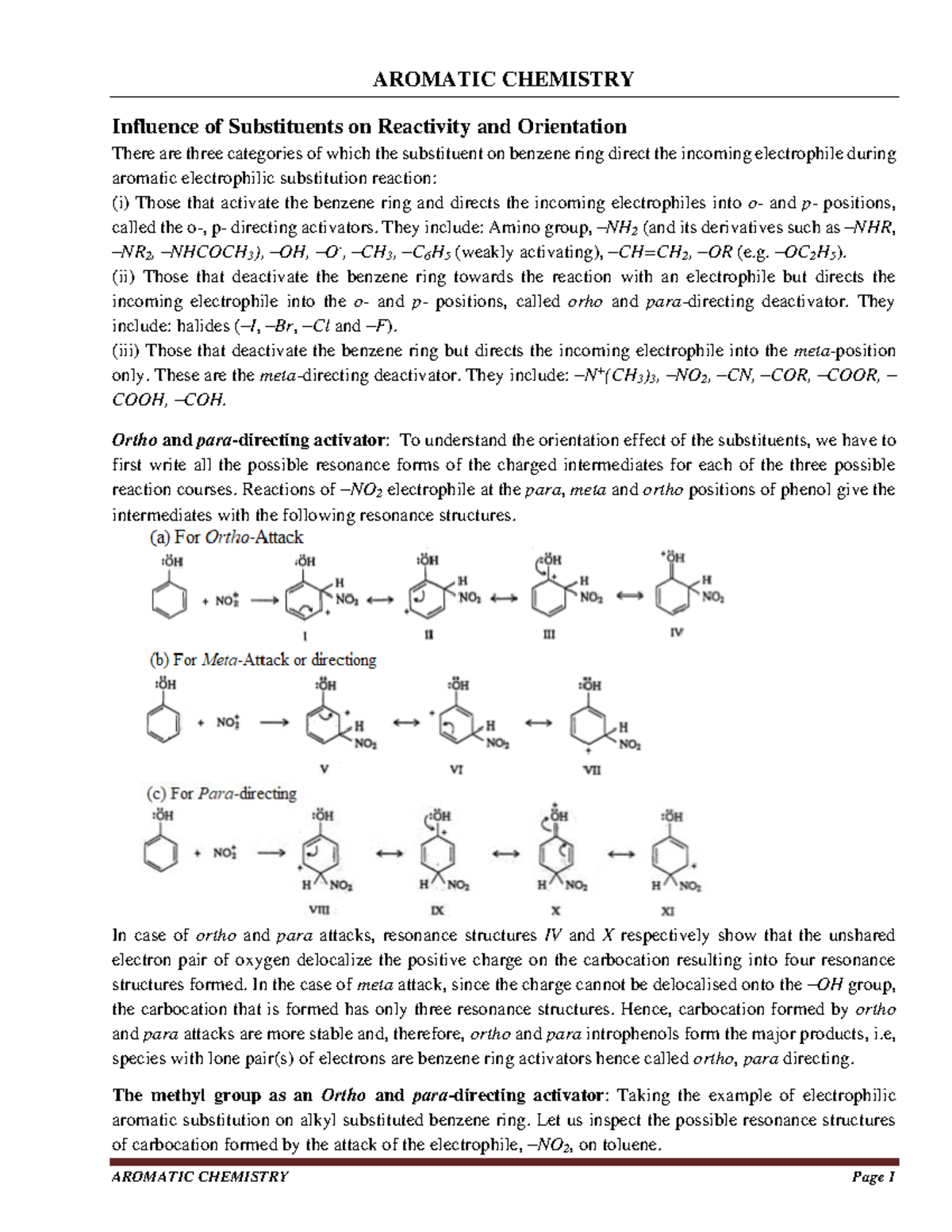 CHEM 2206 Aomatic Chemistry Lecture 4-10 notes - AROMATIC CHEMISTRY ...