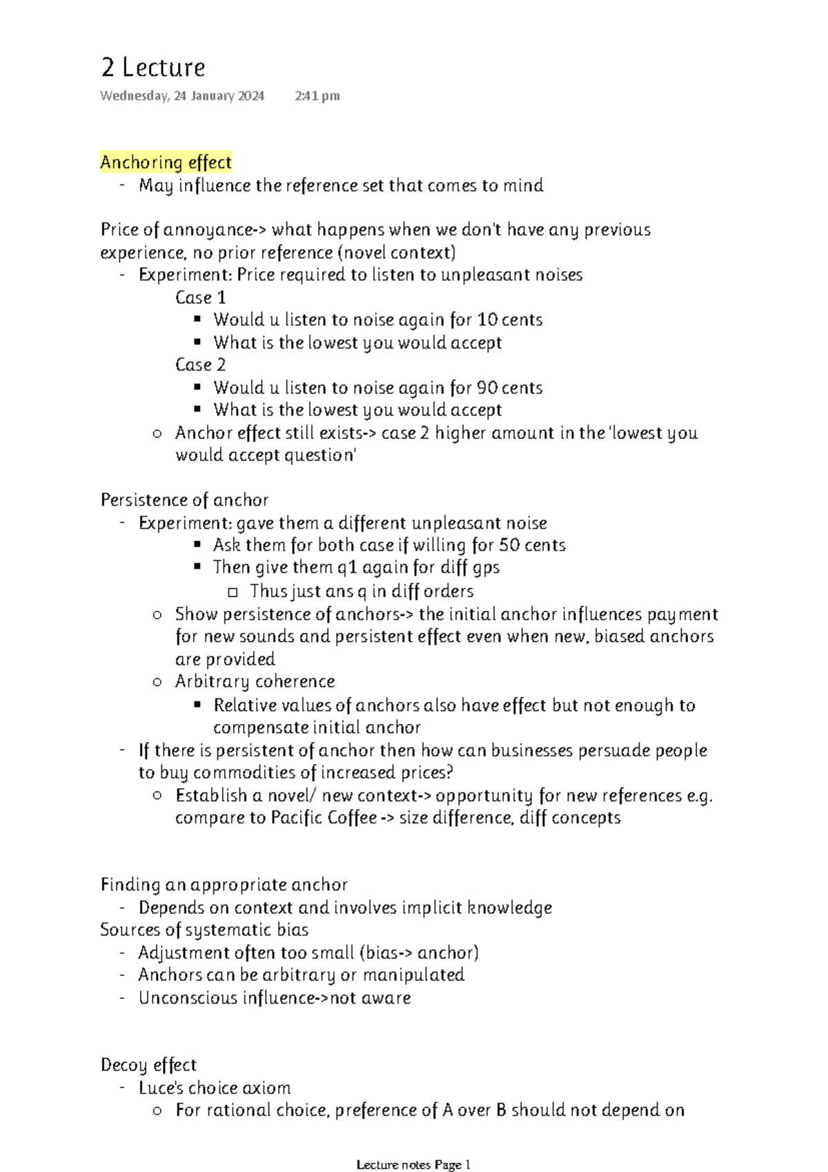 2 Lecture - Anchoring effect - May influence the reference set that ...