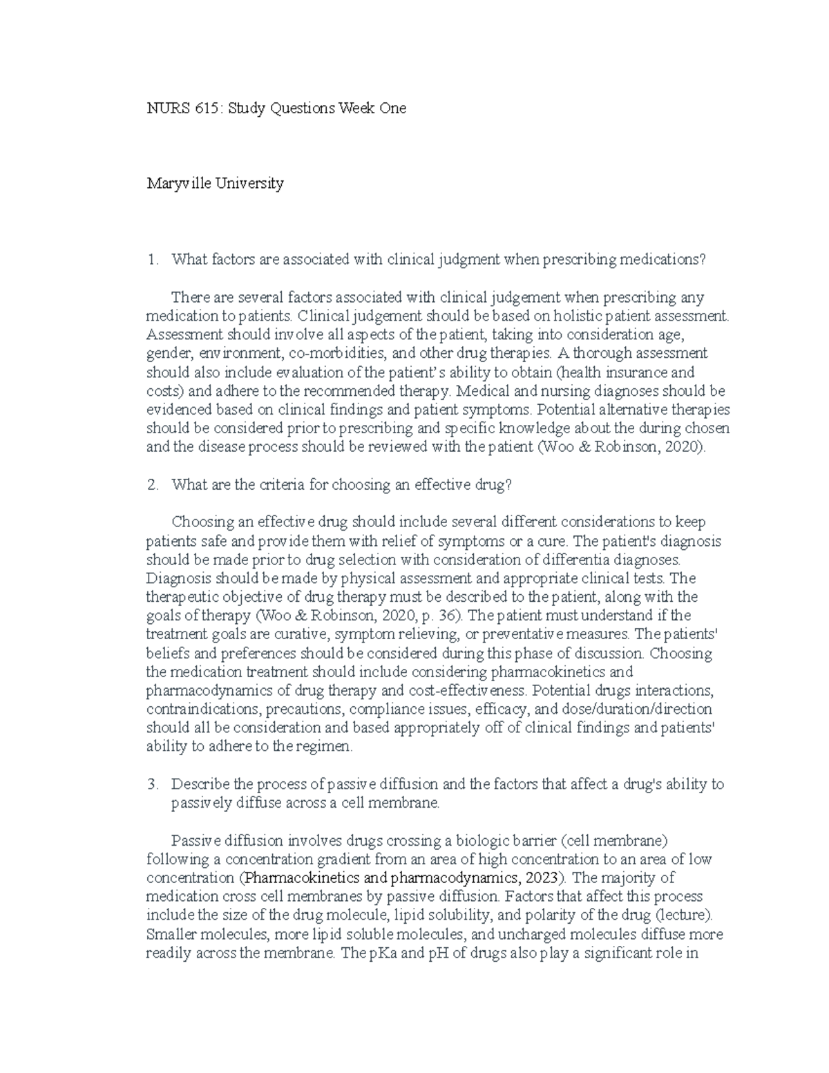 week 1 study guide questions - NURS 615: Study Questions Week One ...