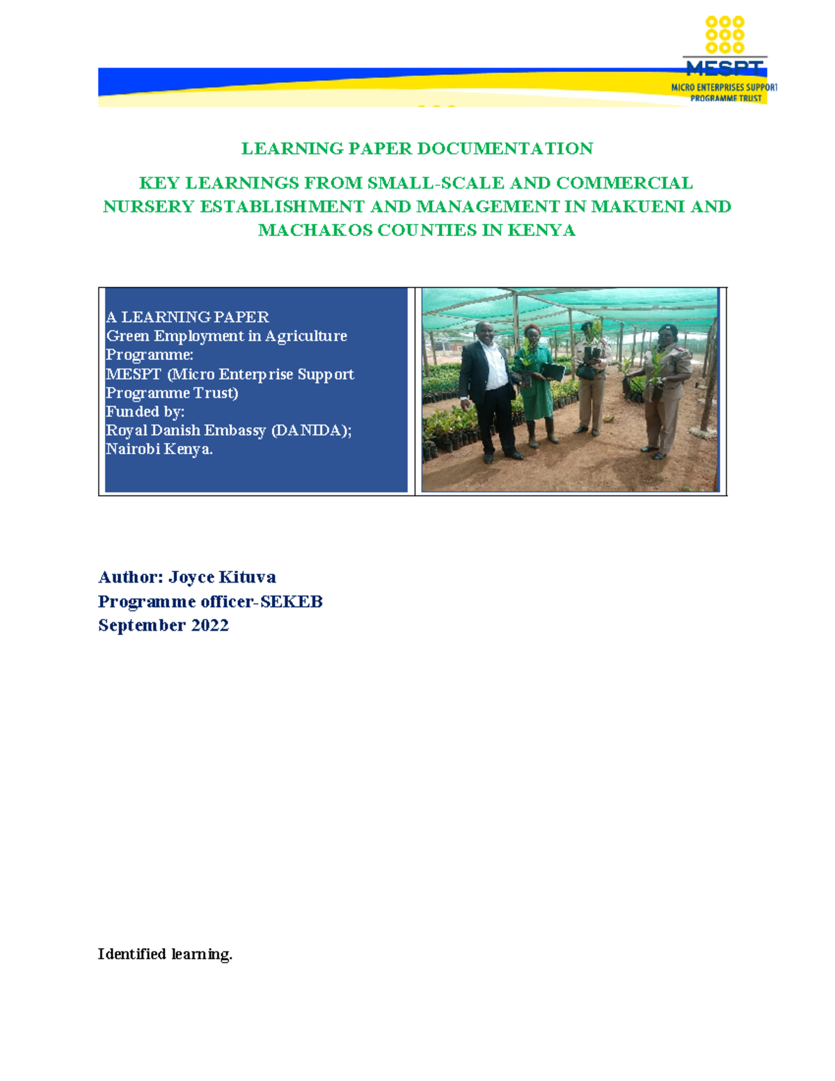 Learning Paper Documentation - LEARNING PAPER DOCUMENTATION KEY ...