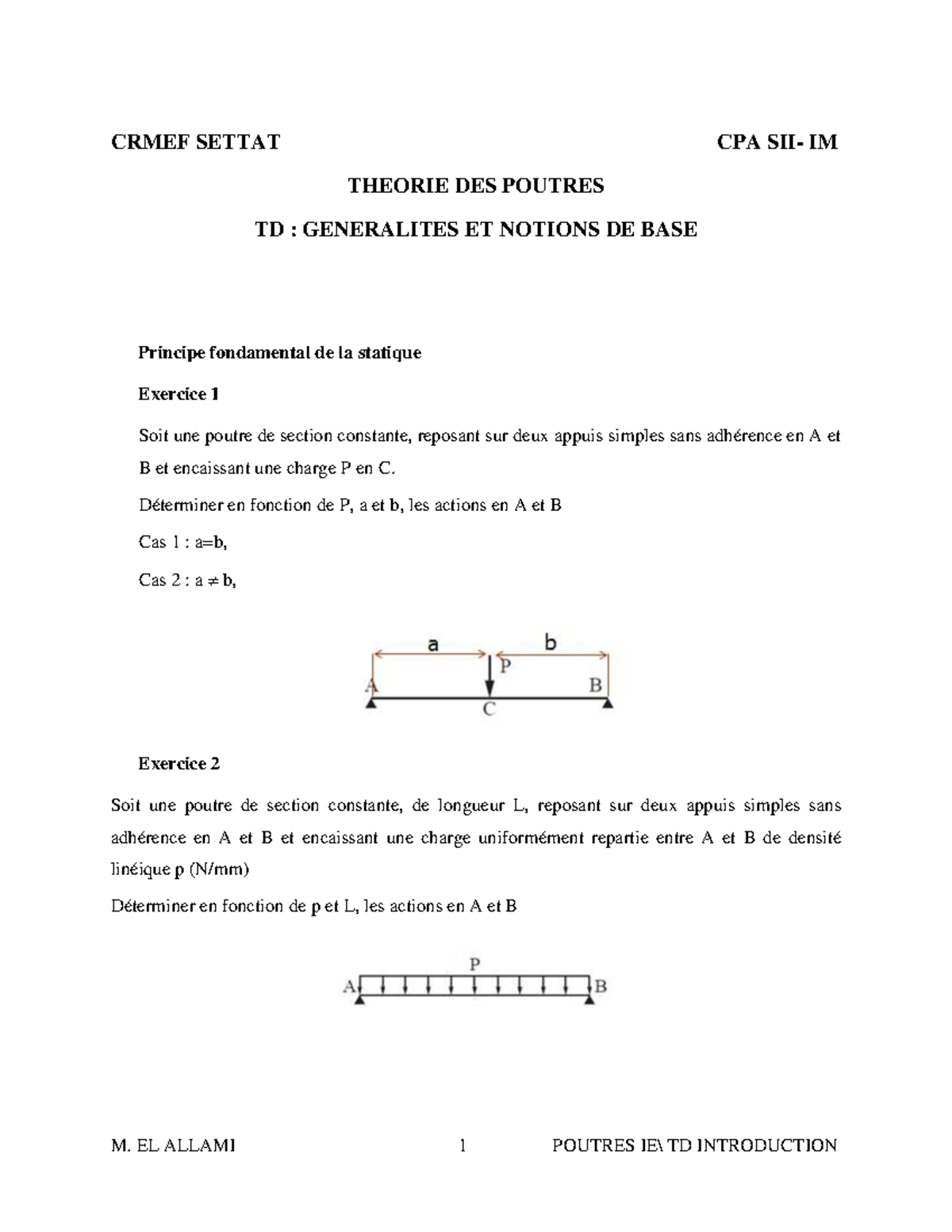 Poutres IE TD01 Introduction - CRMEF SETTAT CPA SII- IM THEORIE DES ...