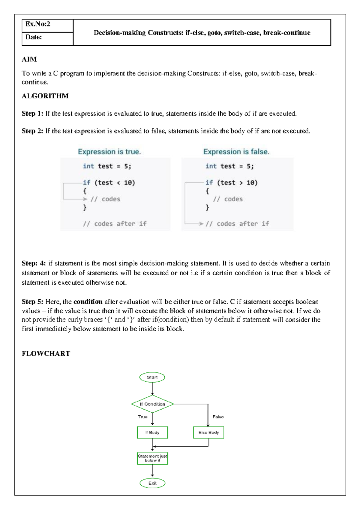 C prgm lab Manual Final - AIM To write a C program to implement the decision-making Constructs ...
