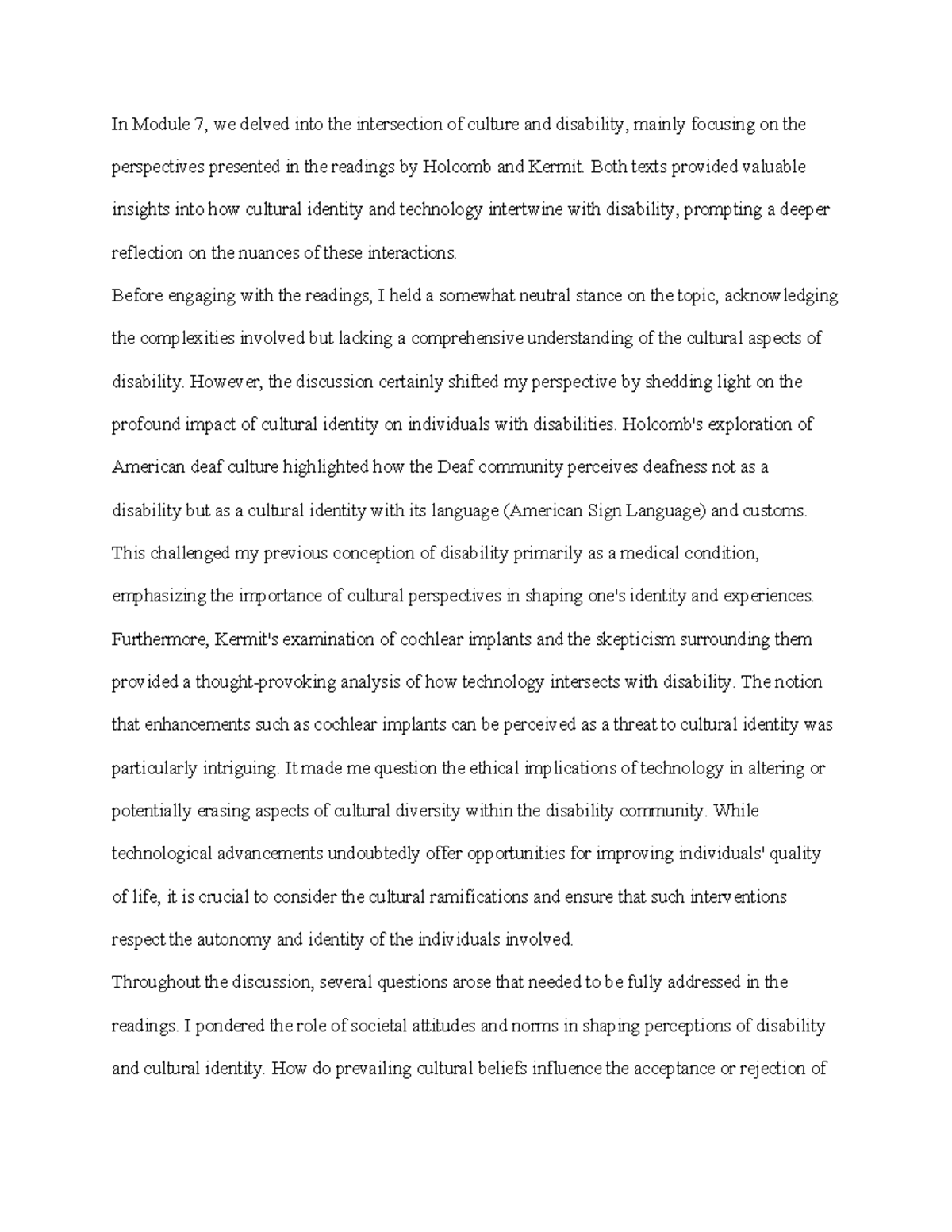 Module 7 Reflection - xxxxx - In Module 7, we delved into the intersection of culture and - Studocu