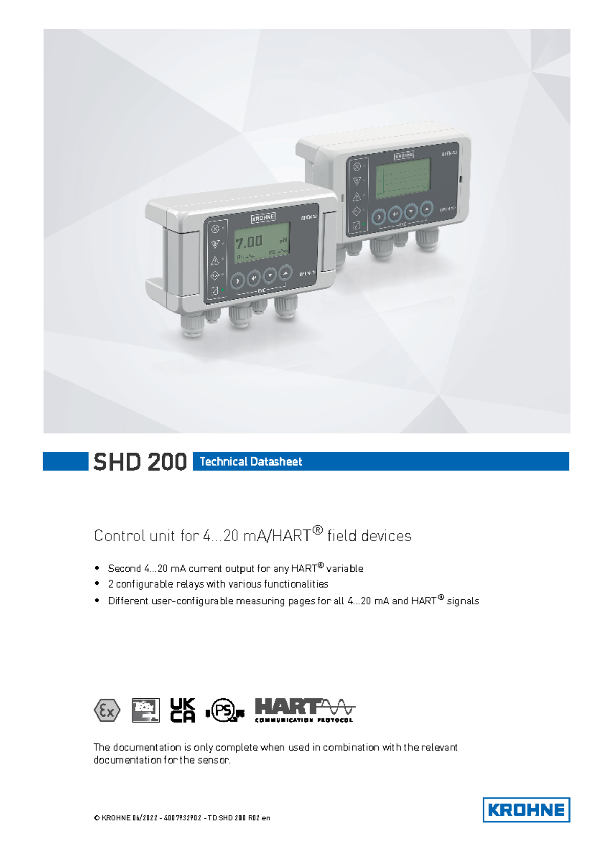 TD SHD 200 en 4007932902 220804 R02 - SHD 200 Technical Datasheet Control unit for 4.. mA/HART ...