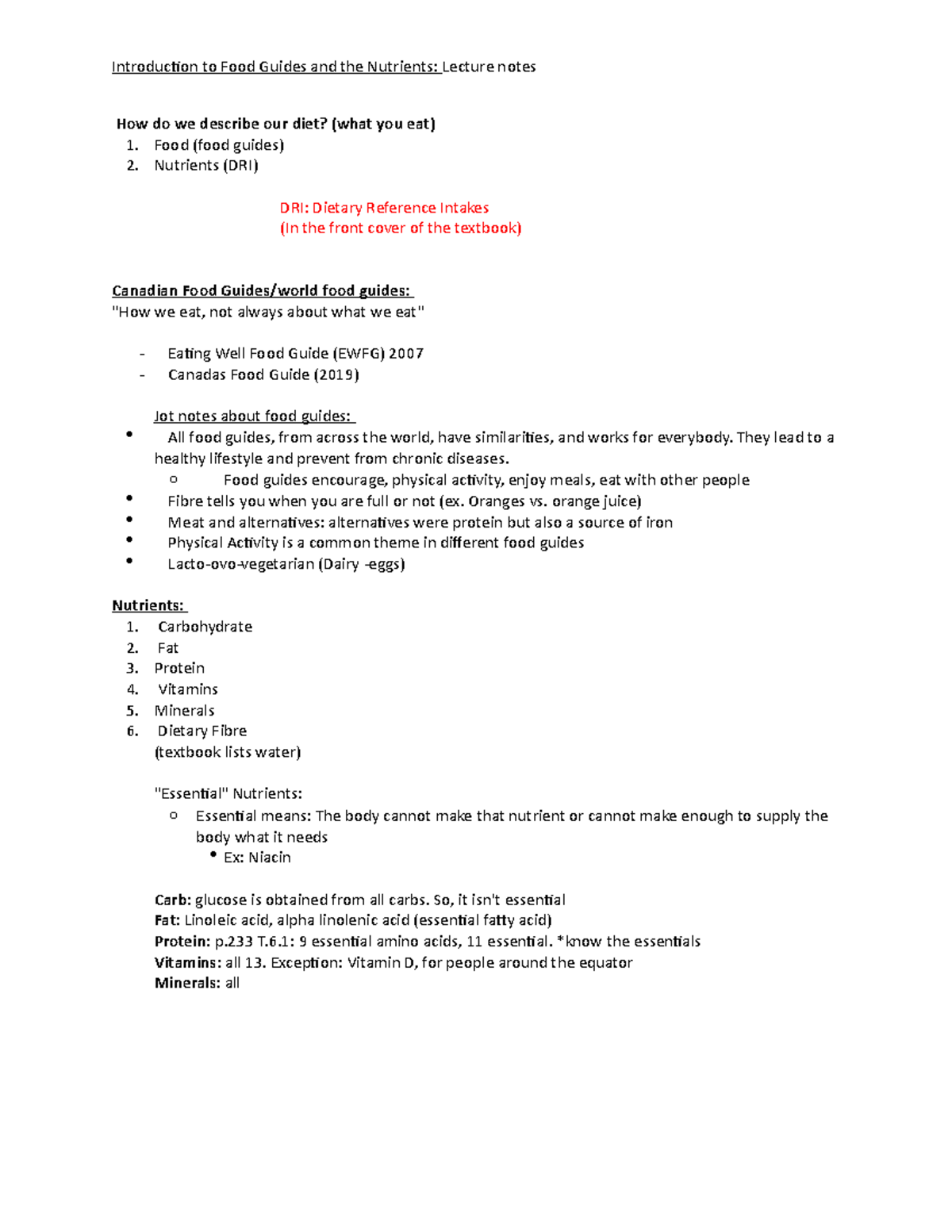 Introduction to Food Guides and the Nutrients - How do we describe our ...