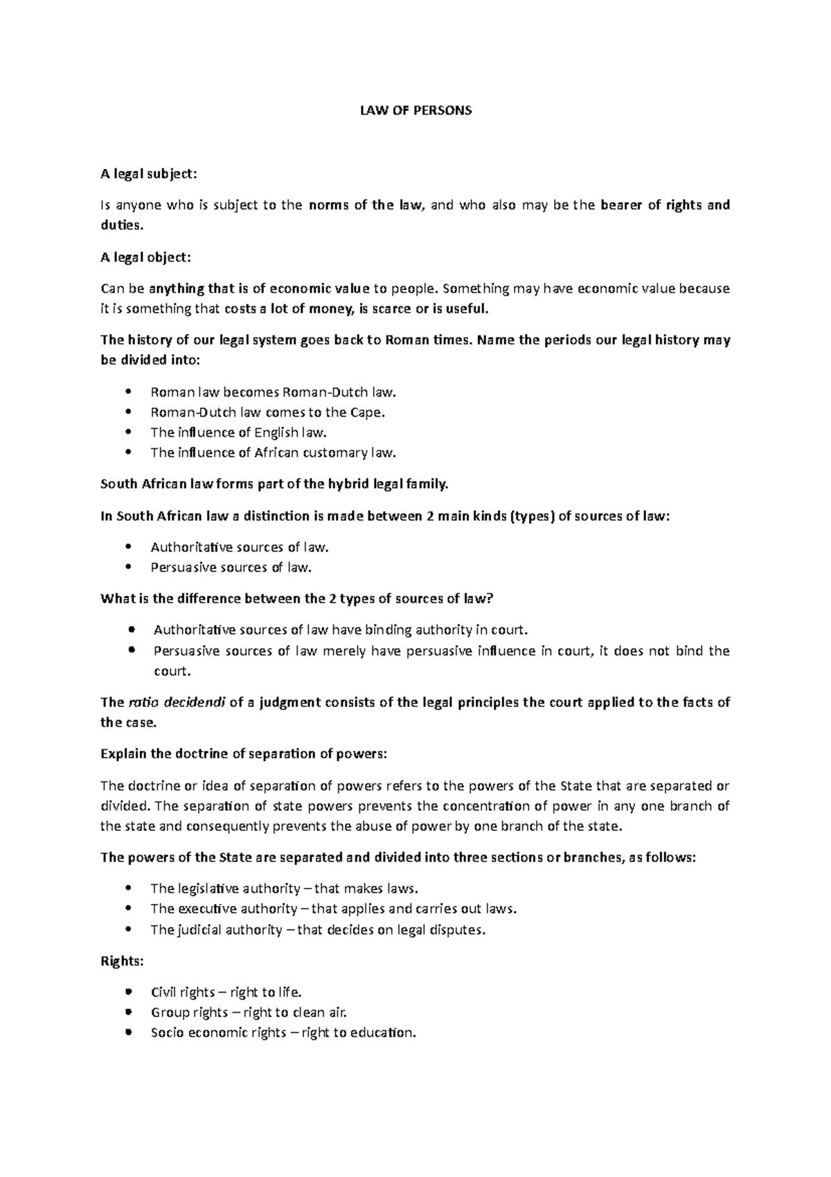 LAW OF Persons Revision - LAW OF PERSONS A legal subject: Is anyone who ...