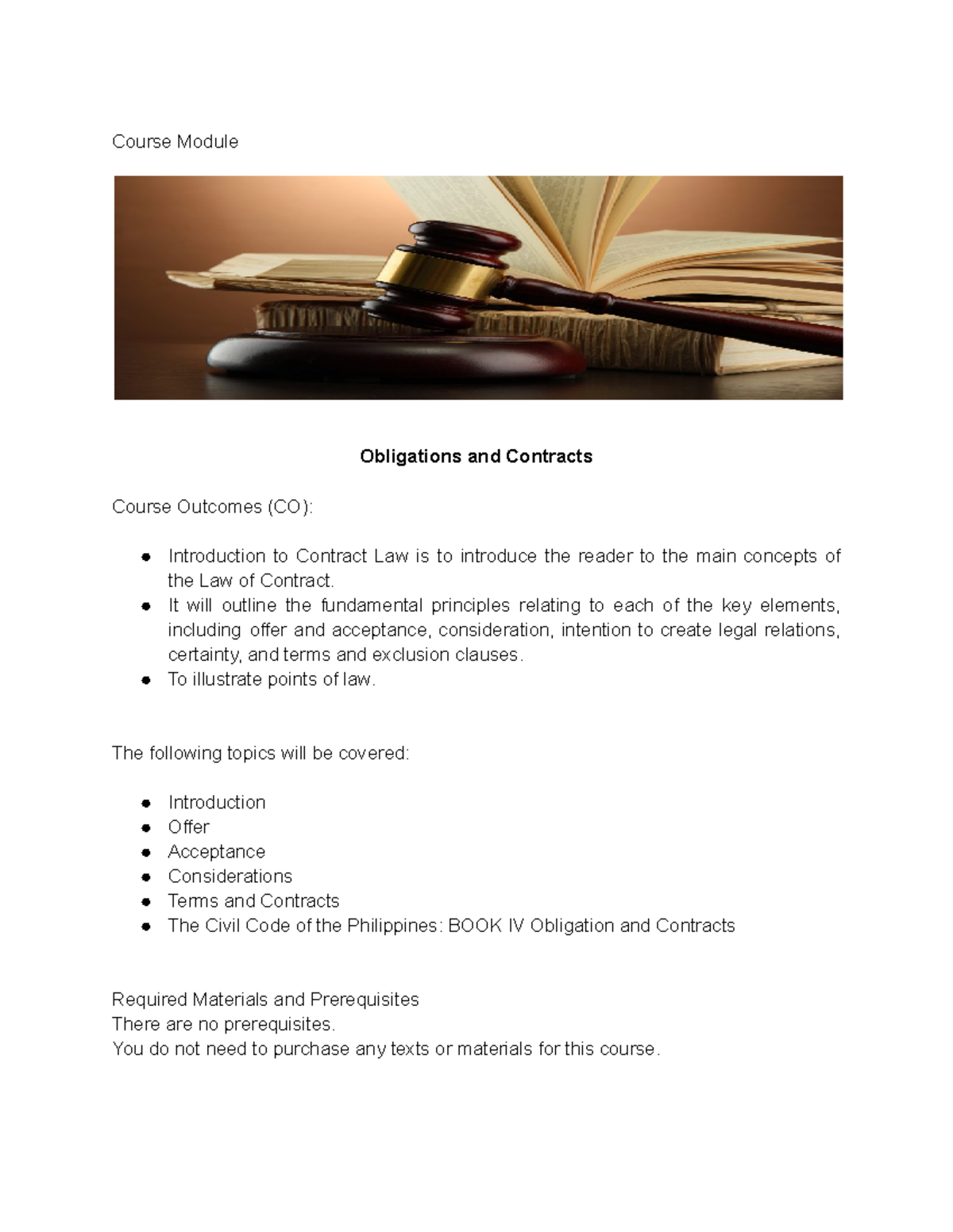 Obligations and Contracts Module - Course Module Obligations and ...