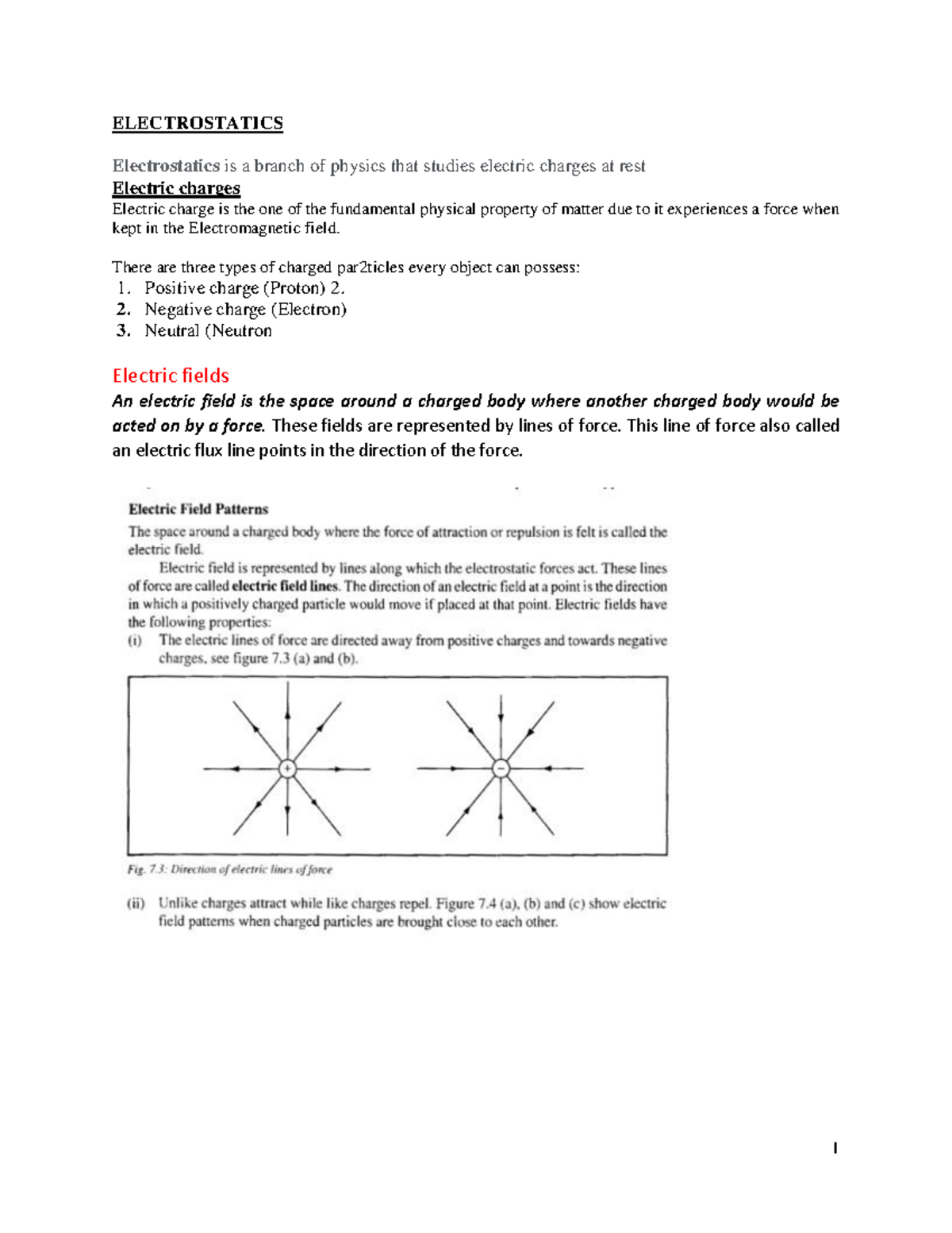 Electrostatics - summary notes - ELECTROSTATICS Electrostatics is a ...