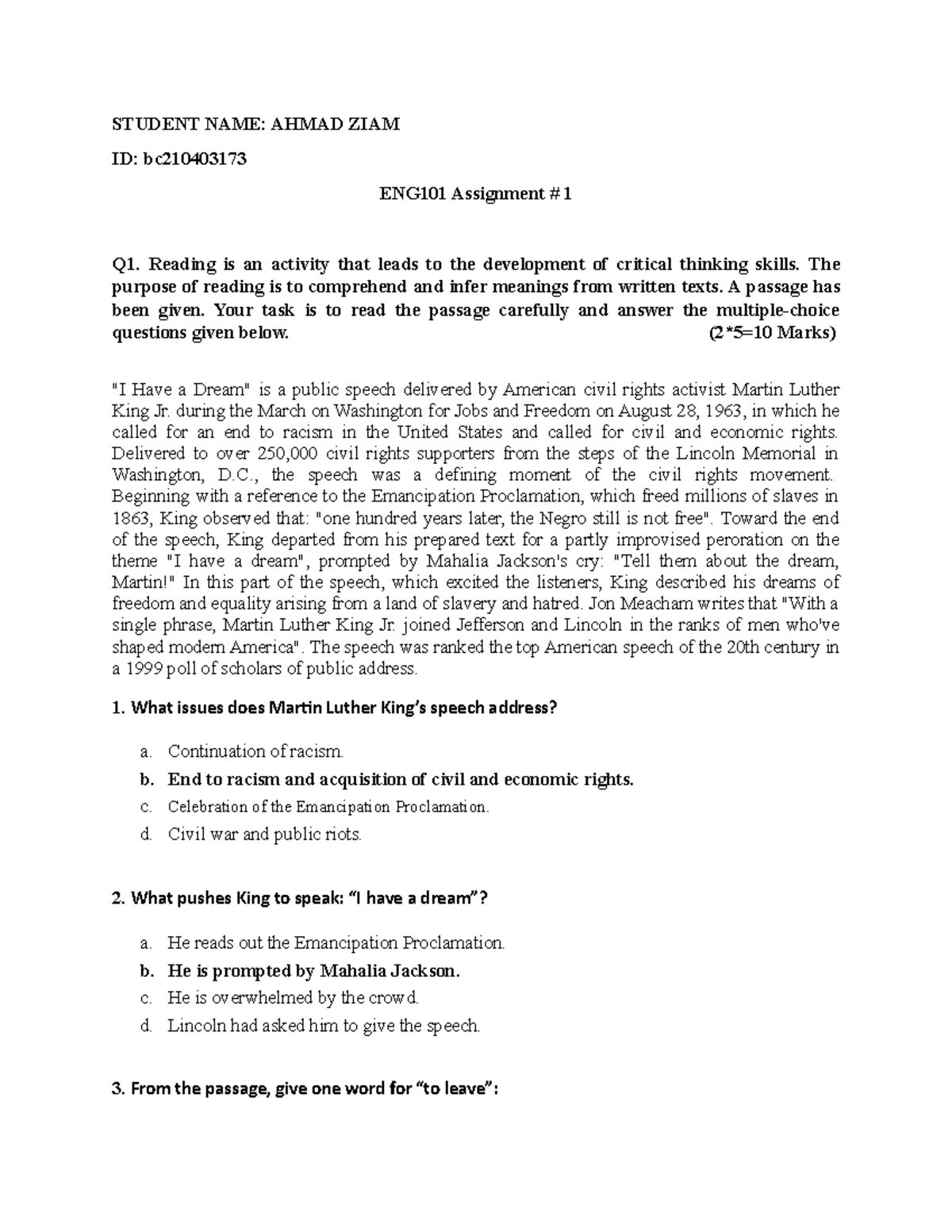 Bc210403173(Eng) - assignment - STUDENT NAME: AHMAD ZIAM ID: bc ENG101 ...