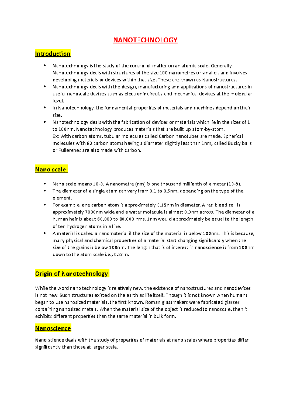 Nanotechnology - Lecture notes Module 2 - NANOTECHNOLOGY Introduction ...