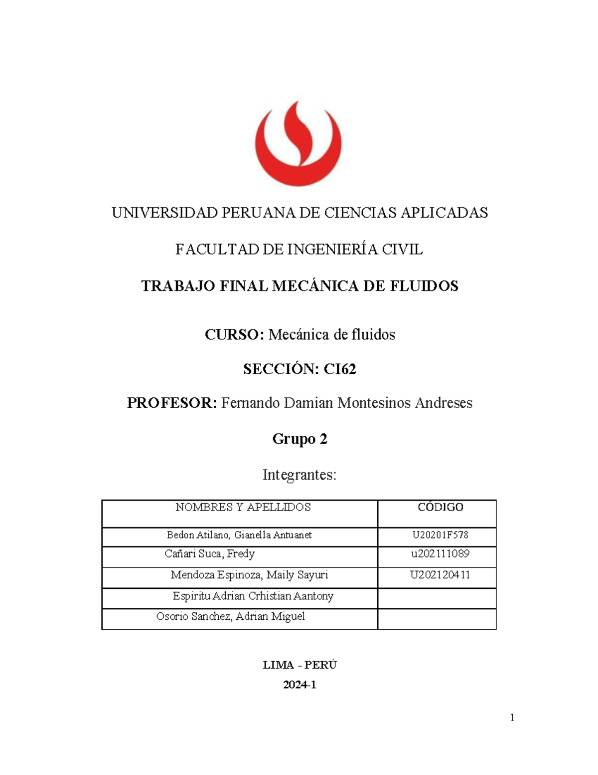 T Final - Avance- Grupo 2 - CI62 - UNIVERSIDAD PERUANA DE CIENCIAS ...