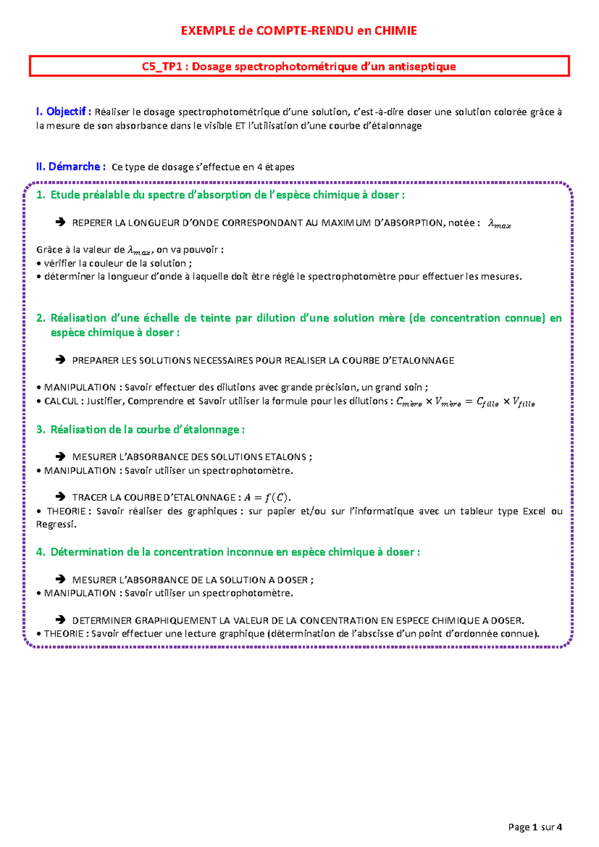 Corrige tha c5 avancementspectroa tp1 dosagedakin - EXEMPLE de COMPTE-RENDU en CHIMIE C5_TP1 ...