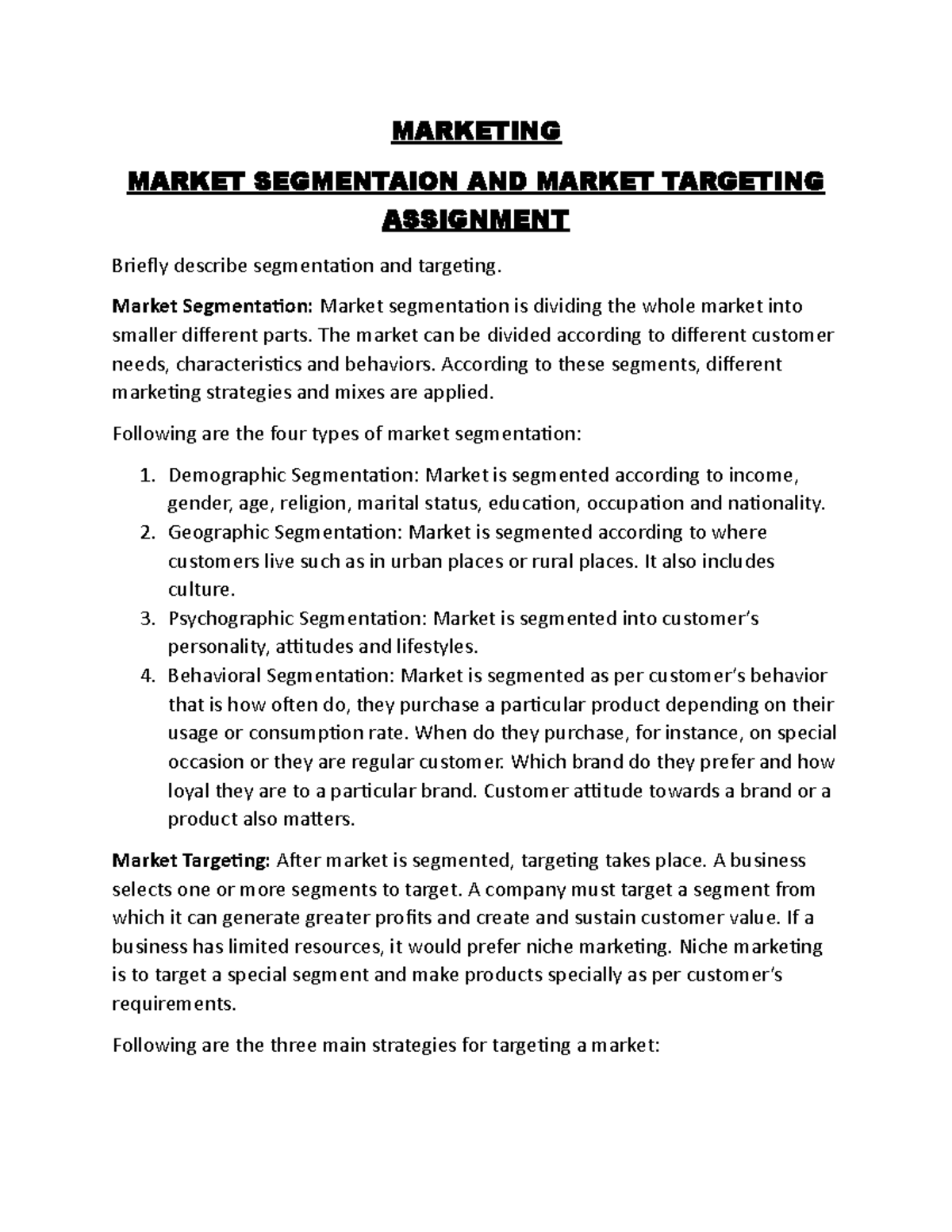 Segmentation and targeting - Market Segmentation: Market segmentation ...
