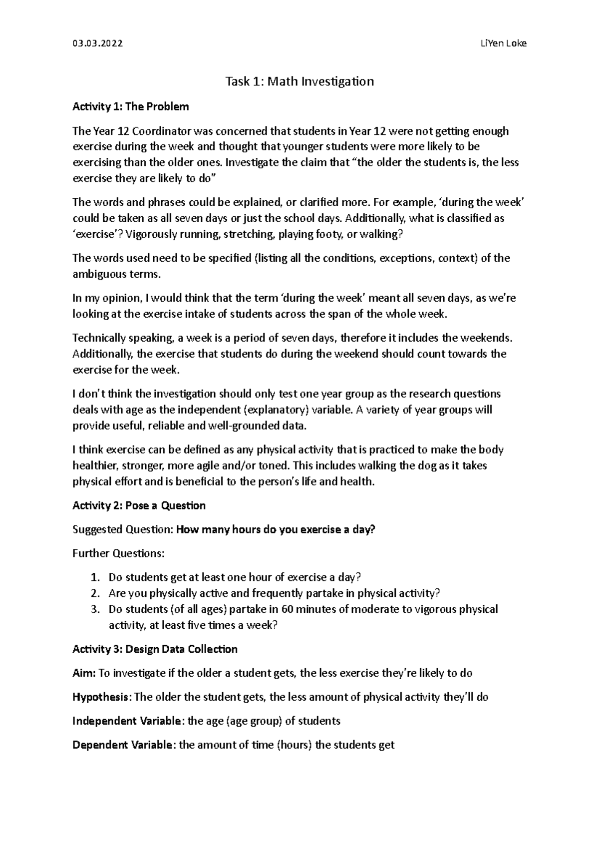 Task 1 Math Investigation - 03.03 LiYen Loke Task 1: Math Investigation ...