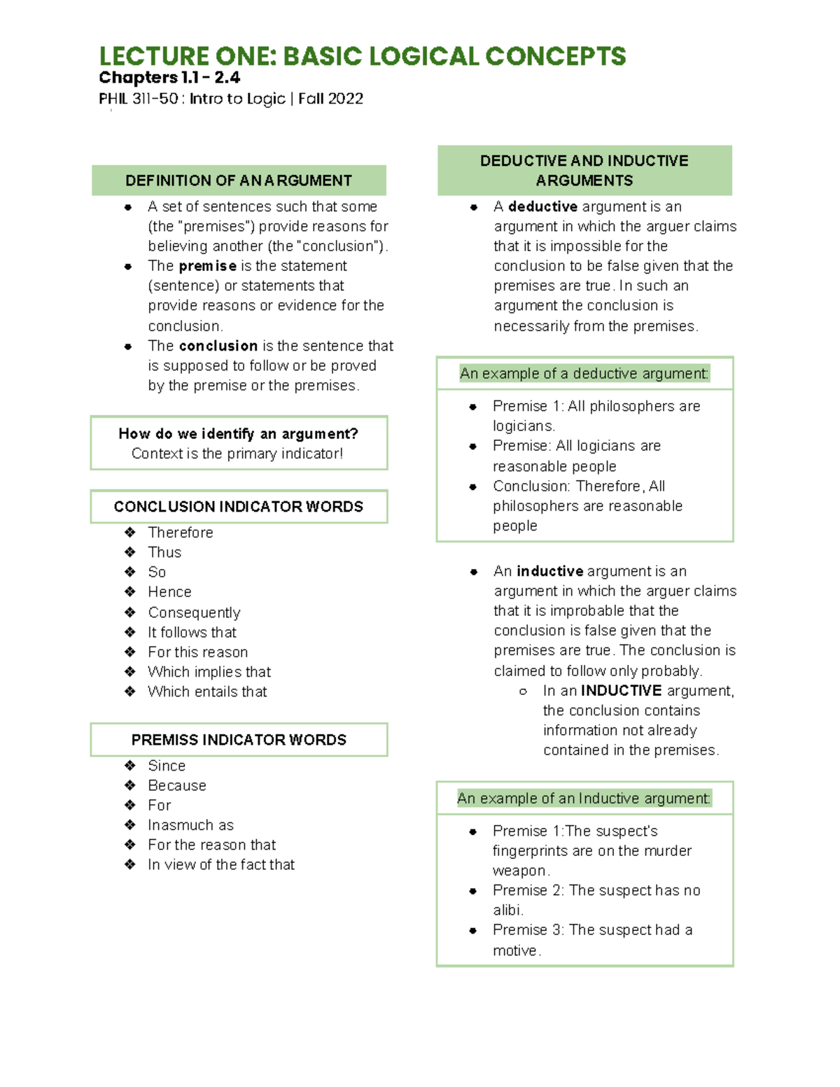 Lecture One, CH 1.1 - 2 - Online course ran by Darron Chapman - LECTURE ONE: BASIC LOGICAL ...