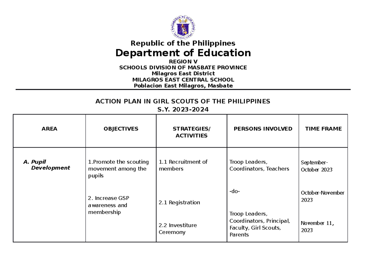Girl Scout Action Plan - language - Republic of the Philippines ...