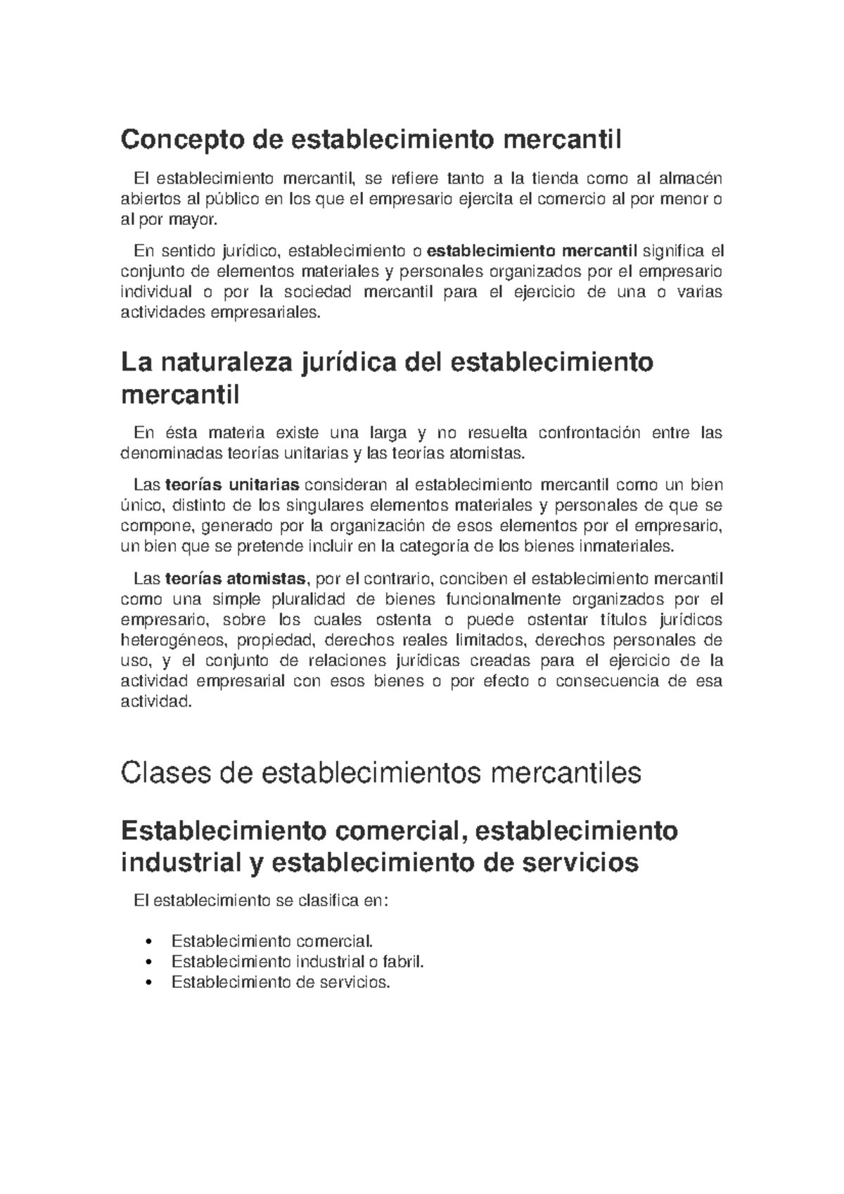 TEMA 4 - tema 4 - Concepto de establecimiento mercantil El ...