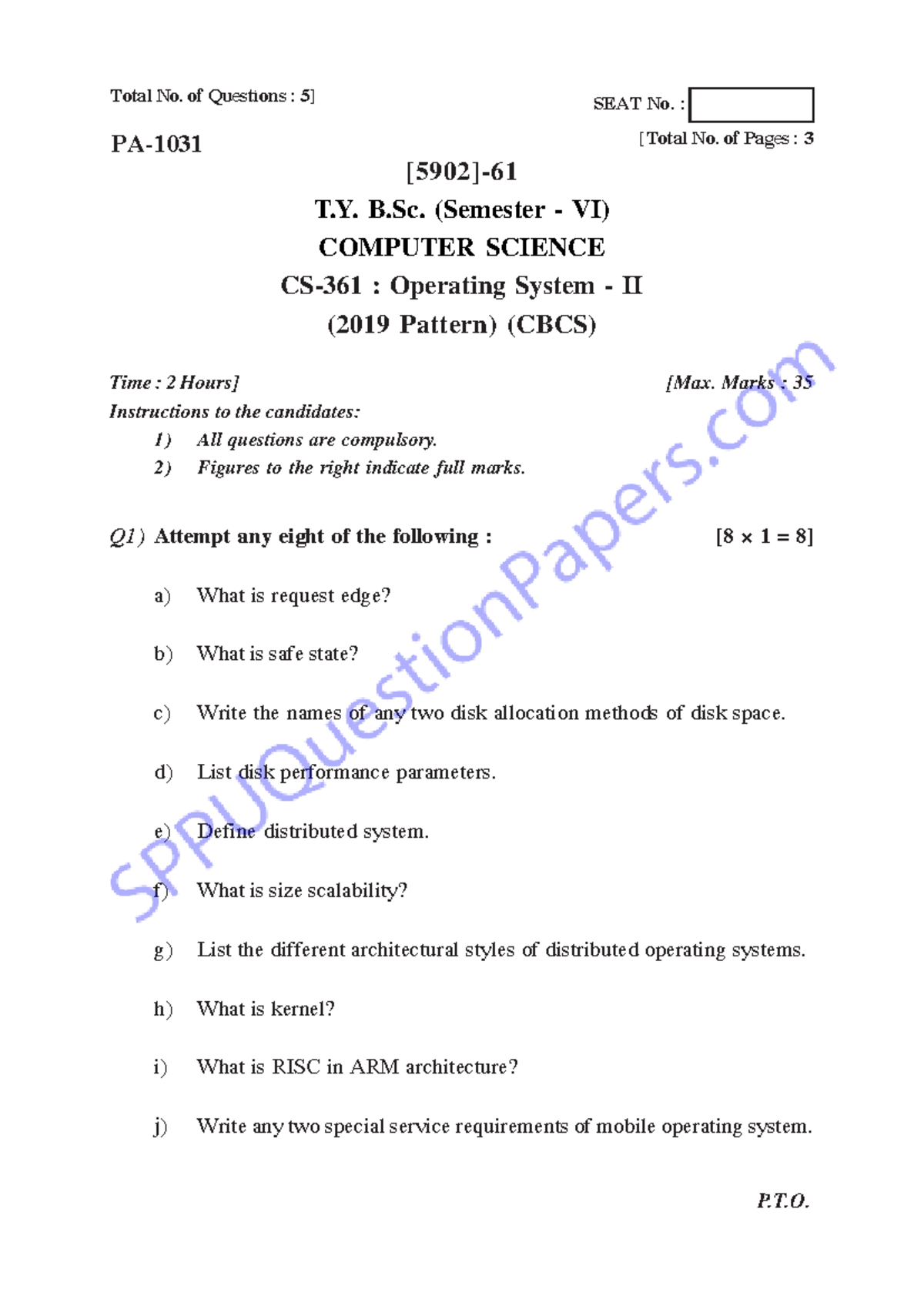 Bsc computer-science-cs semester-6 2022 november operating-systems-ii-2019-pattern - Q1) Attempt ...