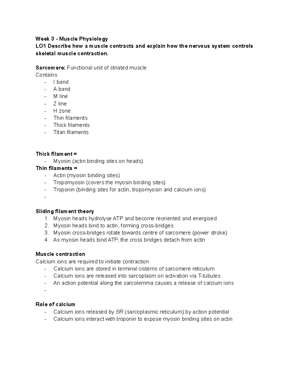 Week 3 - Muscle Physiology - Week 3 - Muscle Physiology LO1 Describe ...